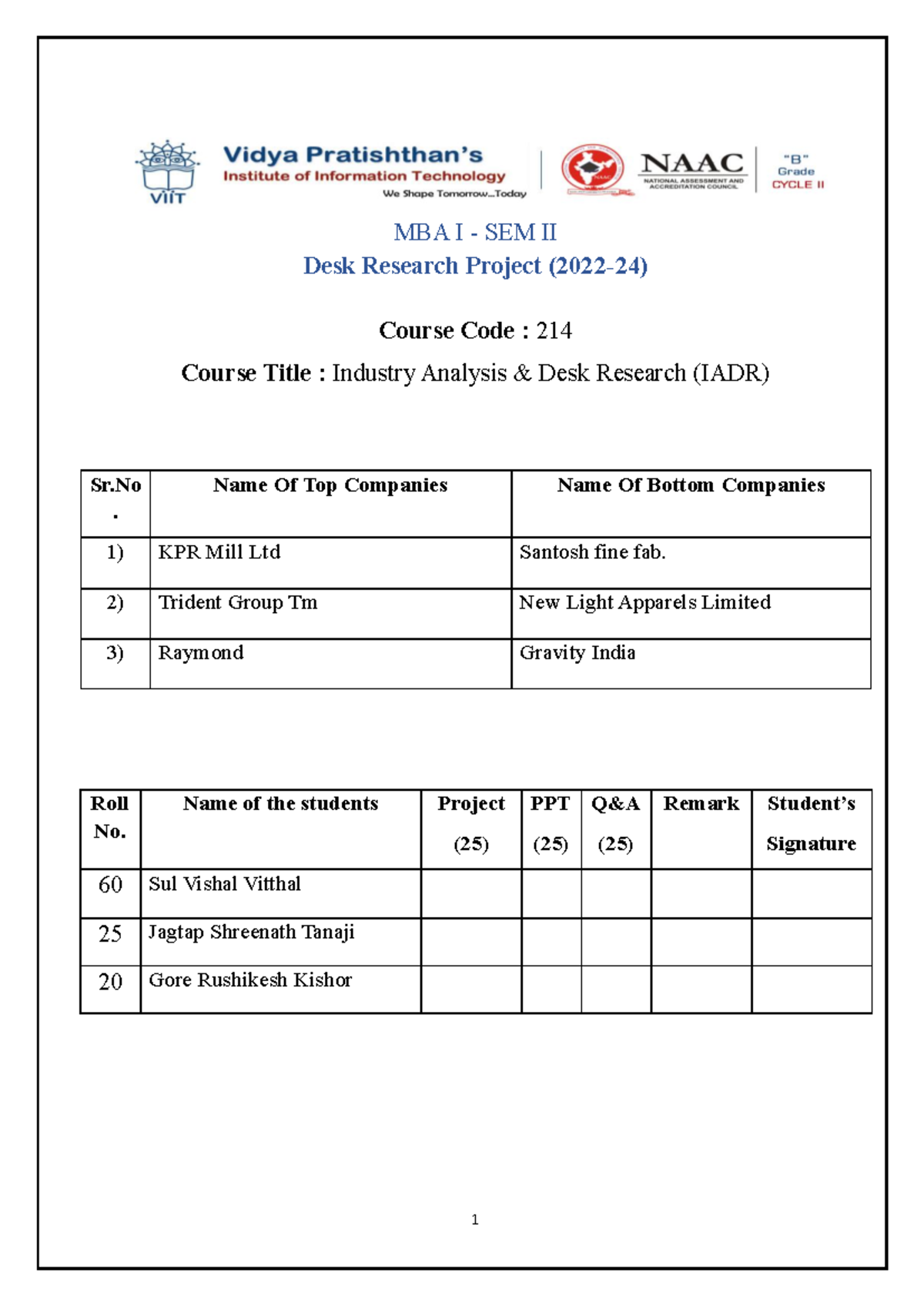Industry Analysis & Desk Research (MBA 214) - Case Studies on Top Firms ...