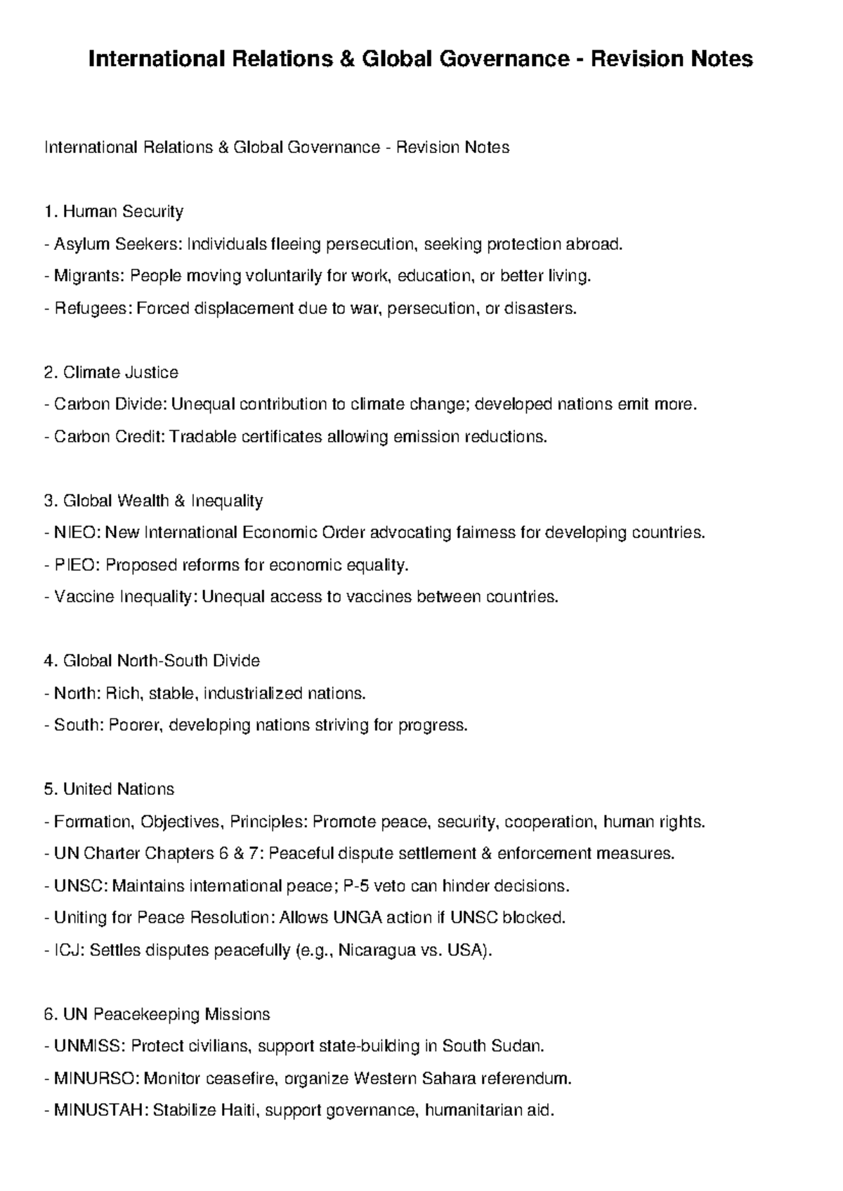 IR Global Governance Revision Notes: Key Concepts & Issues - Studocu