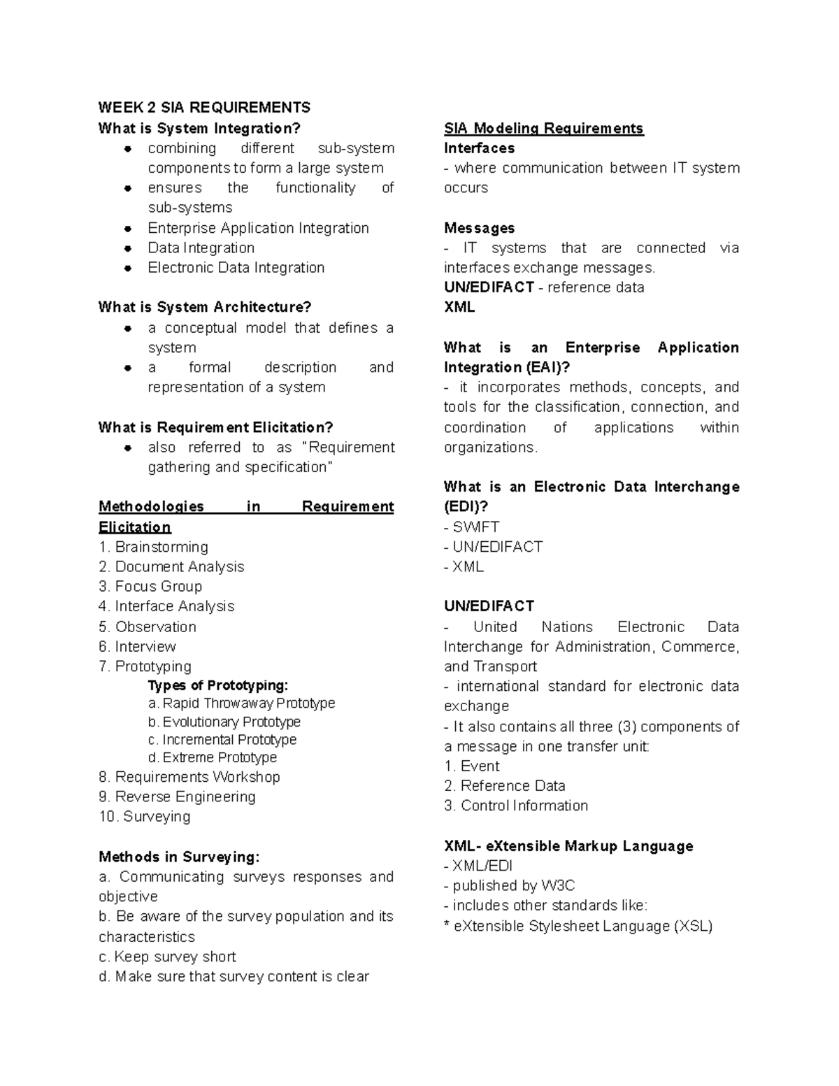 SIA WEEK 2-7 - sia - WEEK 2 SIA REQUIREMENTS What is System Integration? combining different ...