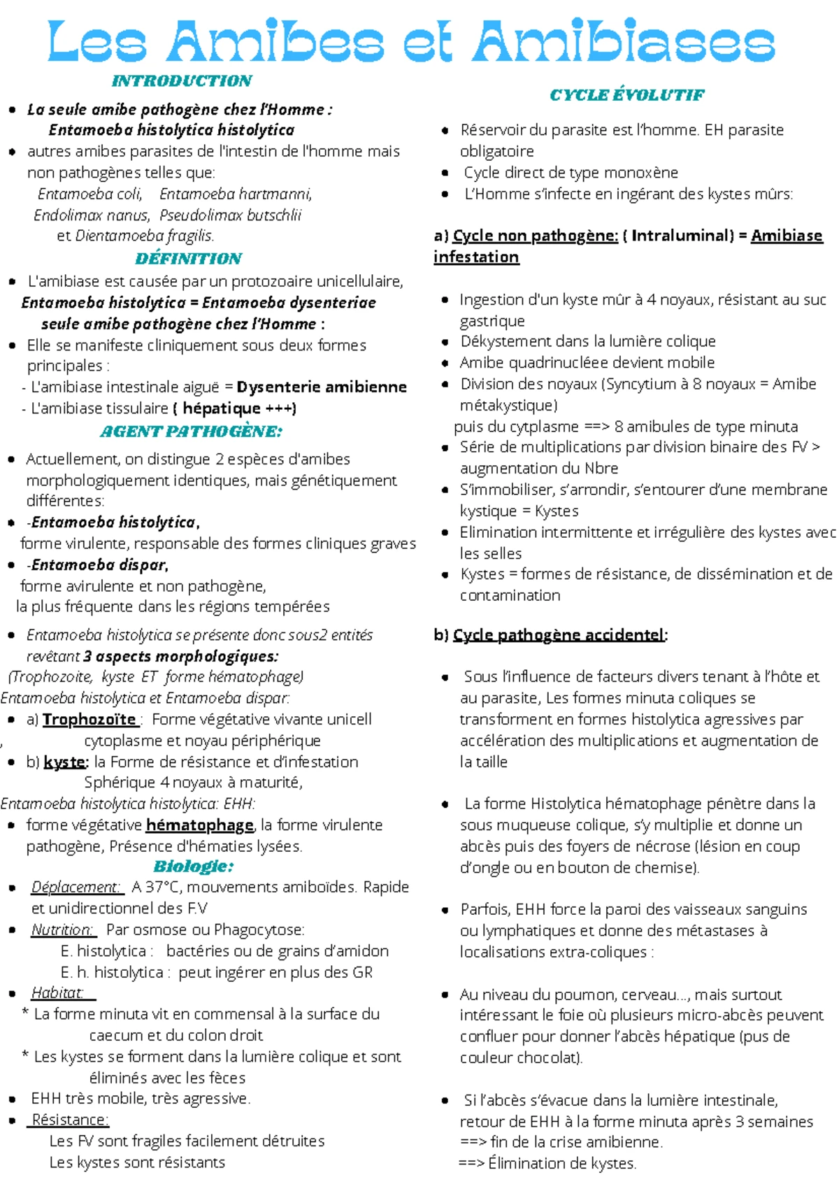Amibes et amibiases - Notes de cours 1 - Pr. Z. BOUCHENE Faculté de ...