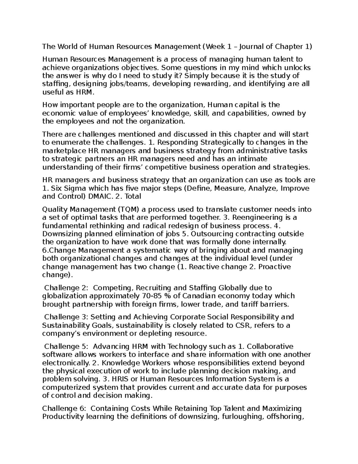 HRM 101: Chapter 1 Journal Insights - Understanding Human Resources ...