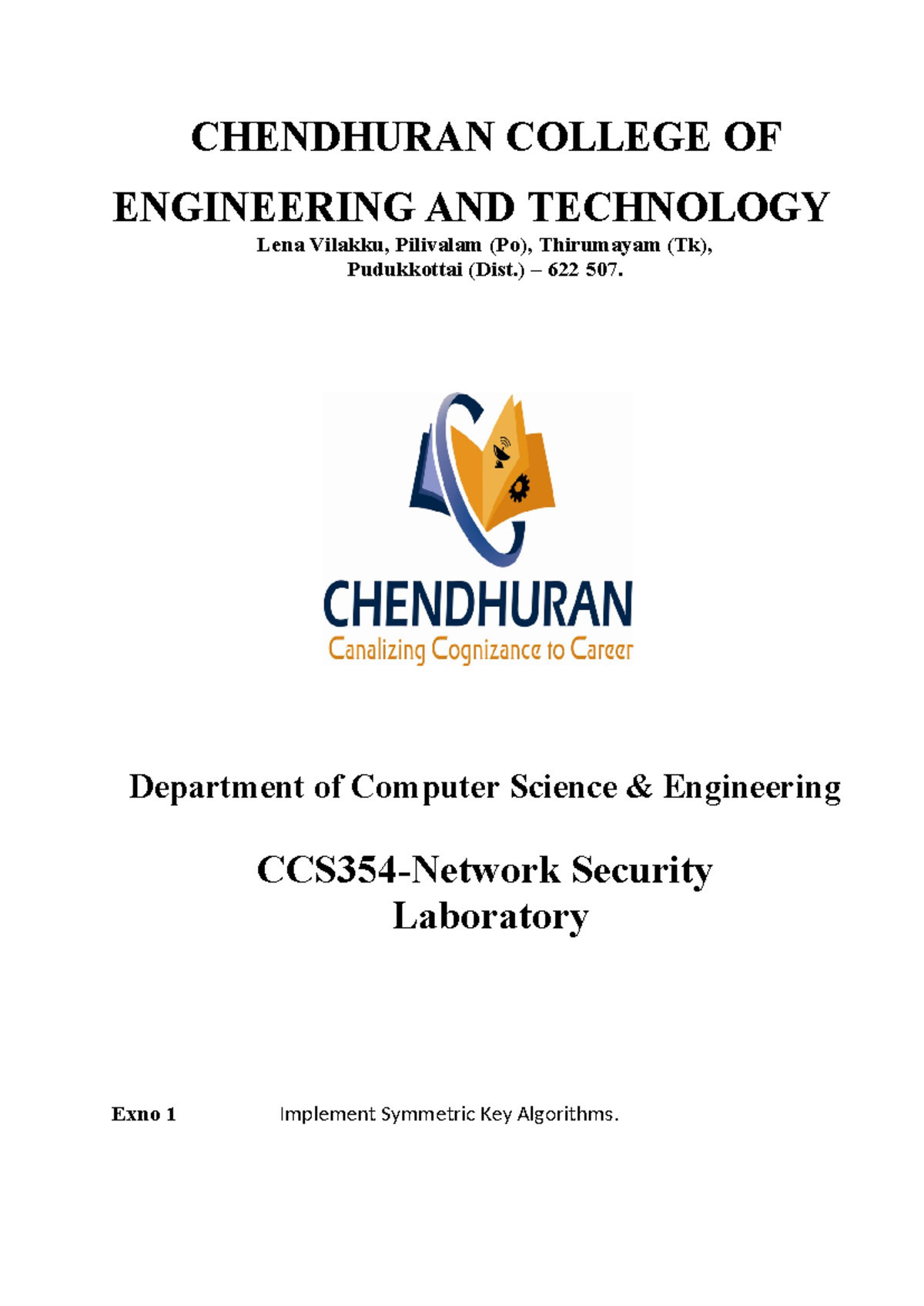 CCS354 - Network Security Lab Manual: Symmetric Key Algorithms & Case Studies - Studocu