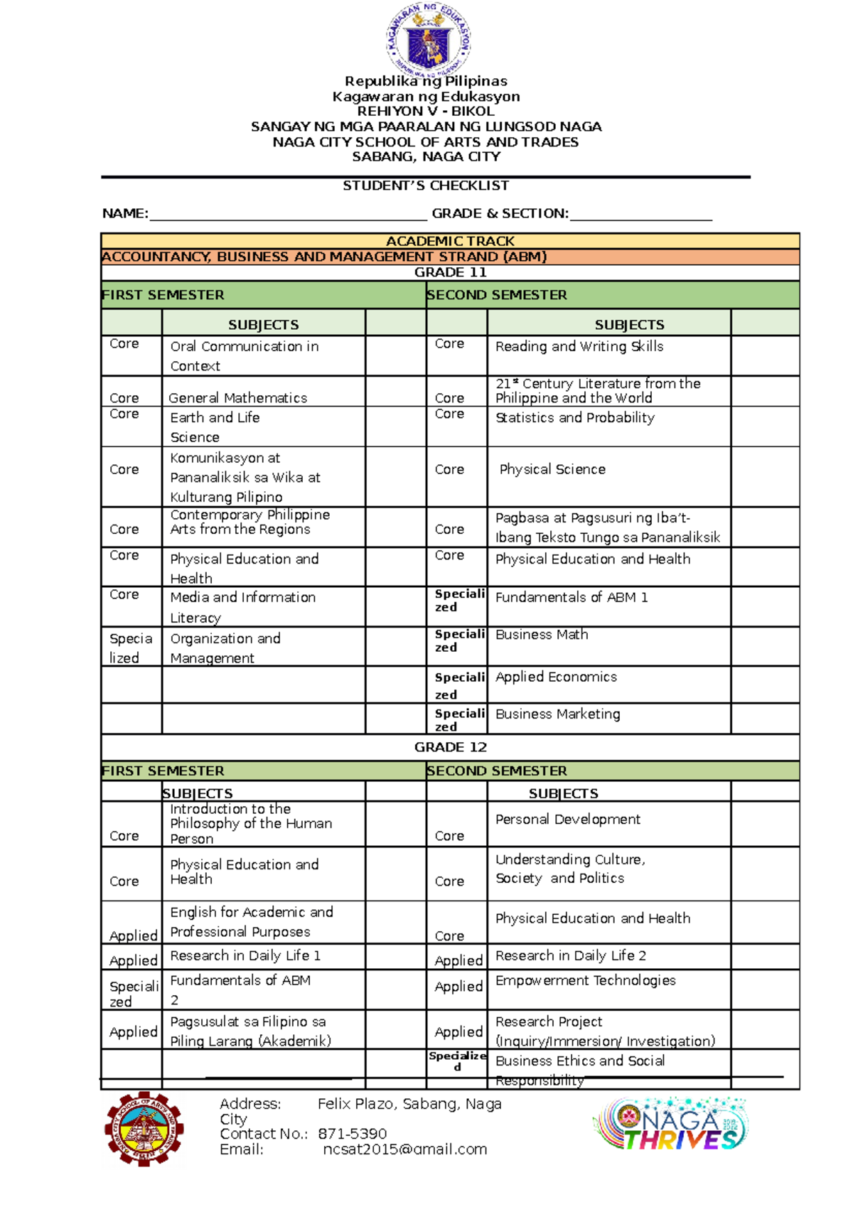 Senior High School Prospectus & Curriculum for G11-G12 (ABM, STEM, GAS ...