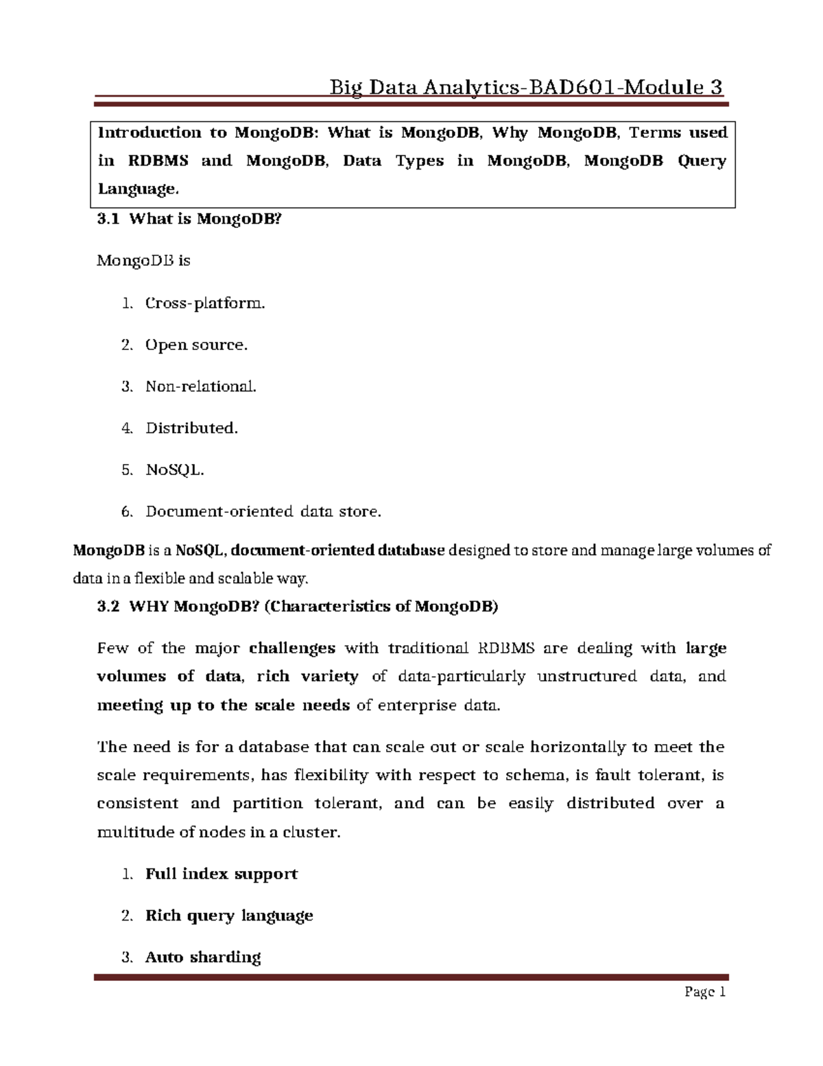 BAD601 Module 3: Intro to MongoDB - Key Concepts & Data Types - Studocu