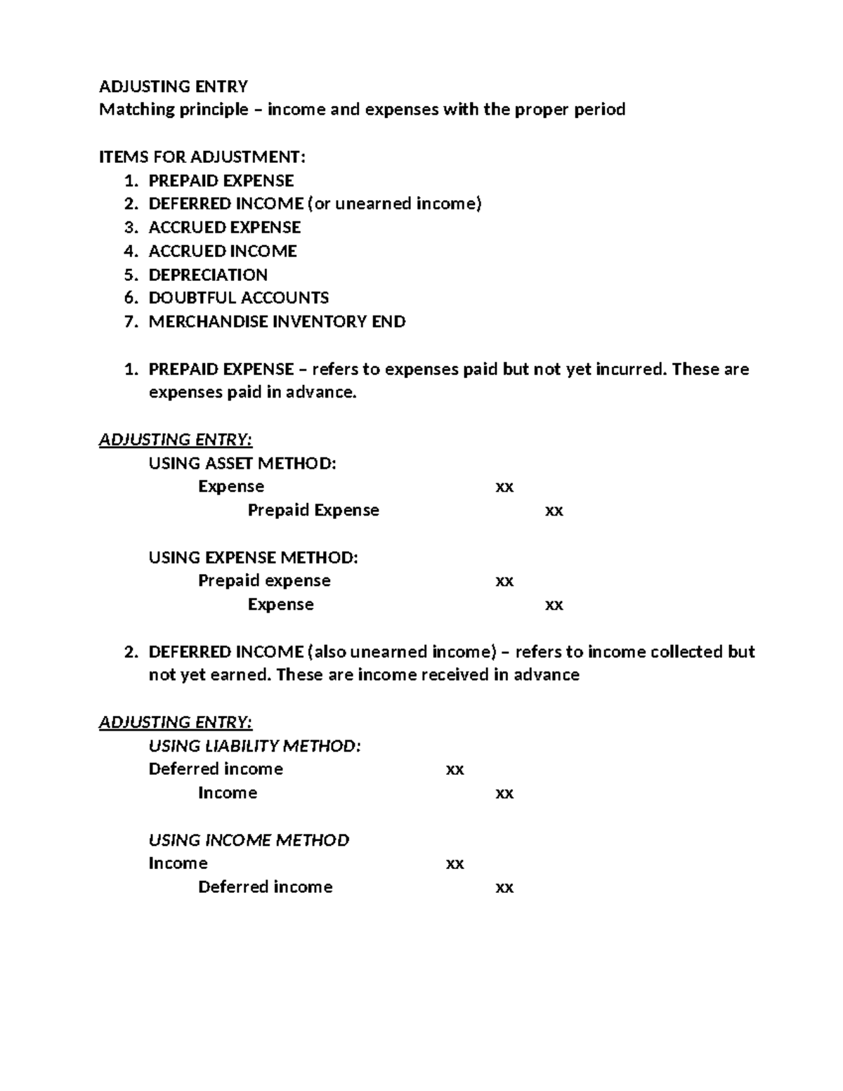 Adjusting Entry Lecture: Matching Income & Expenses Principles - Studocu
