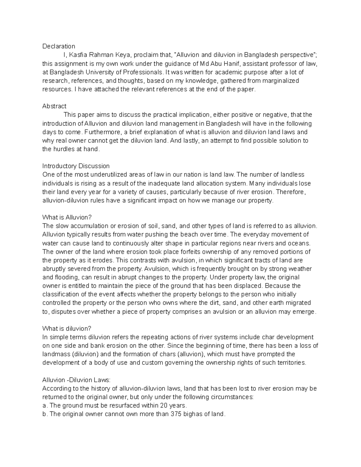 Alluvion and Diluvion Land Management: A Study on Bangladesh Law - Studocu