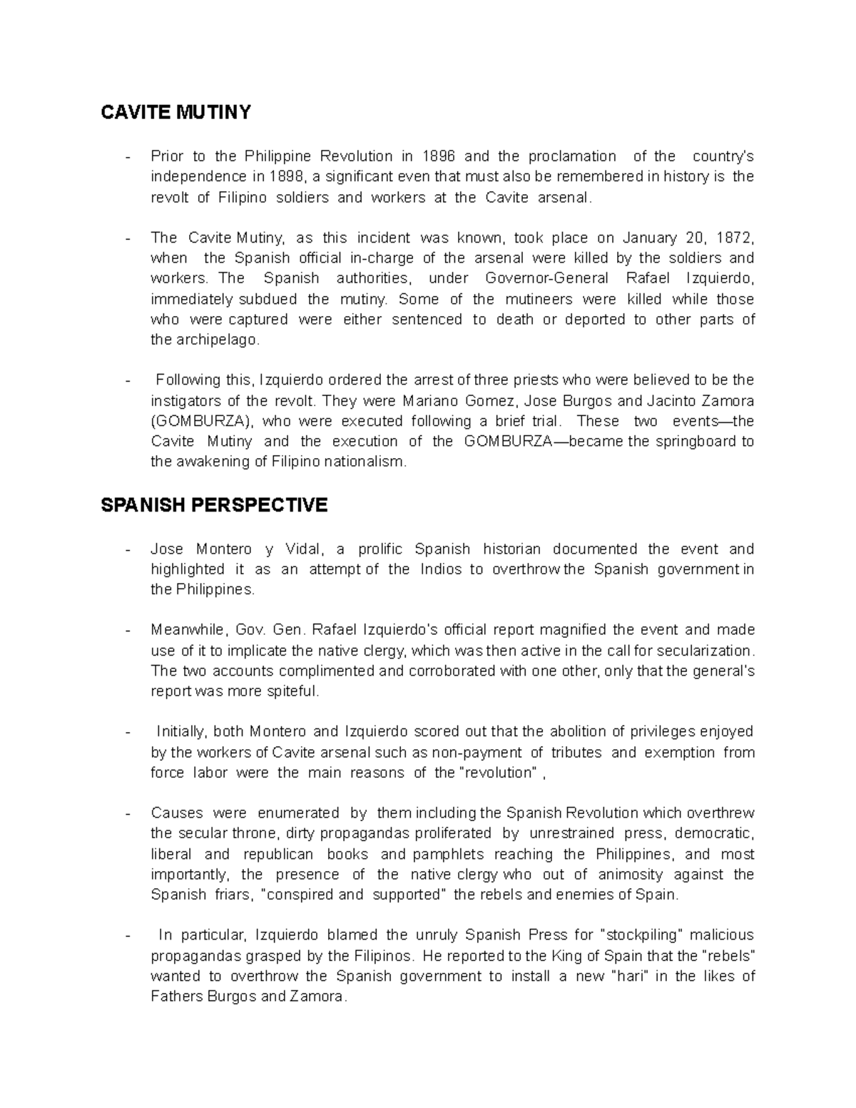 Cavite Mutiny (1872): A Study of Spanish and Filipino Perspectives ...