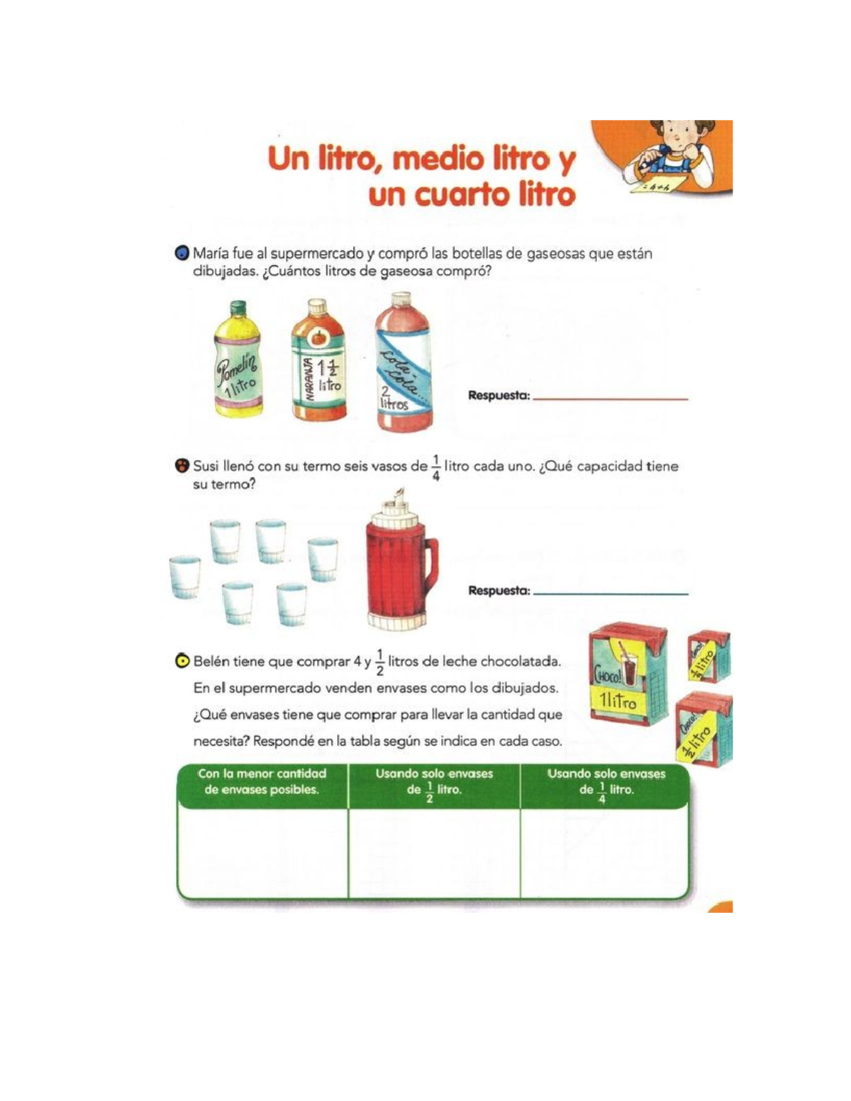 Medidas DE Capacidad - leer - Un litro, medio litro y un cuarto litro ...