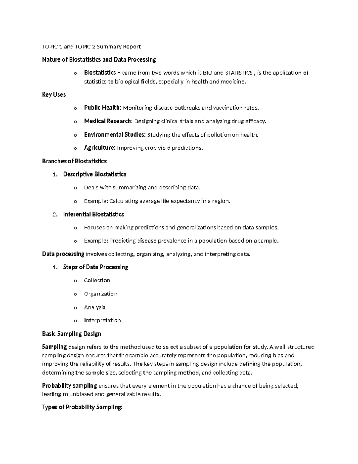 Biostatistics and Data Processing: Weekly Exercise Hours Analysis - TOPIC 1 and TOPIC 2 Summary ...