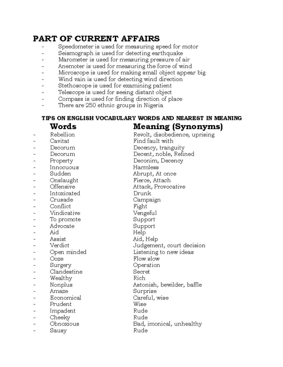 Unilorin Current Affairs: Key Facts and Vocabulary Insights - Studocu