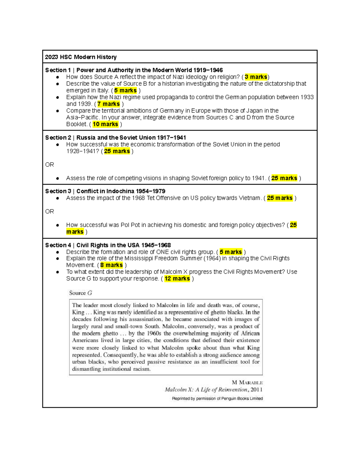 HSC Modern History Past Exam Questions & Key Themes Analysis - Studocu