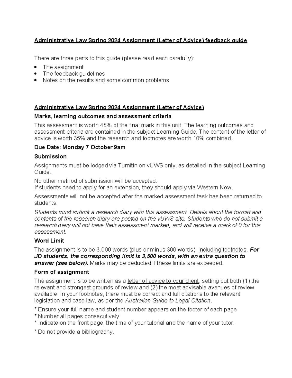 Administrative Law Spring 2024: Letter of Advice Assignment Feedback ...