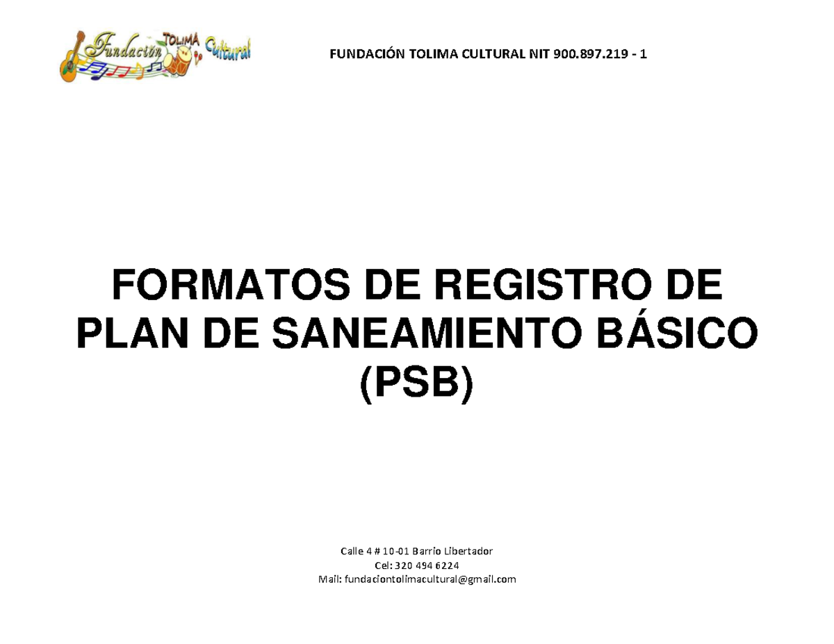 Formato de Registro de PSB y BPM - Fundación Tolima Cultural - Studocu