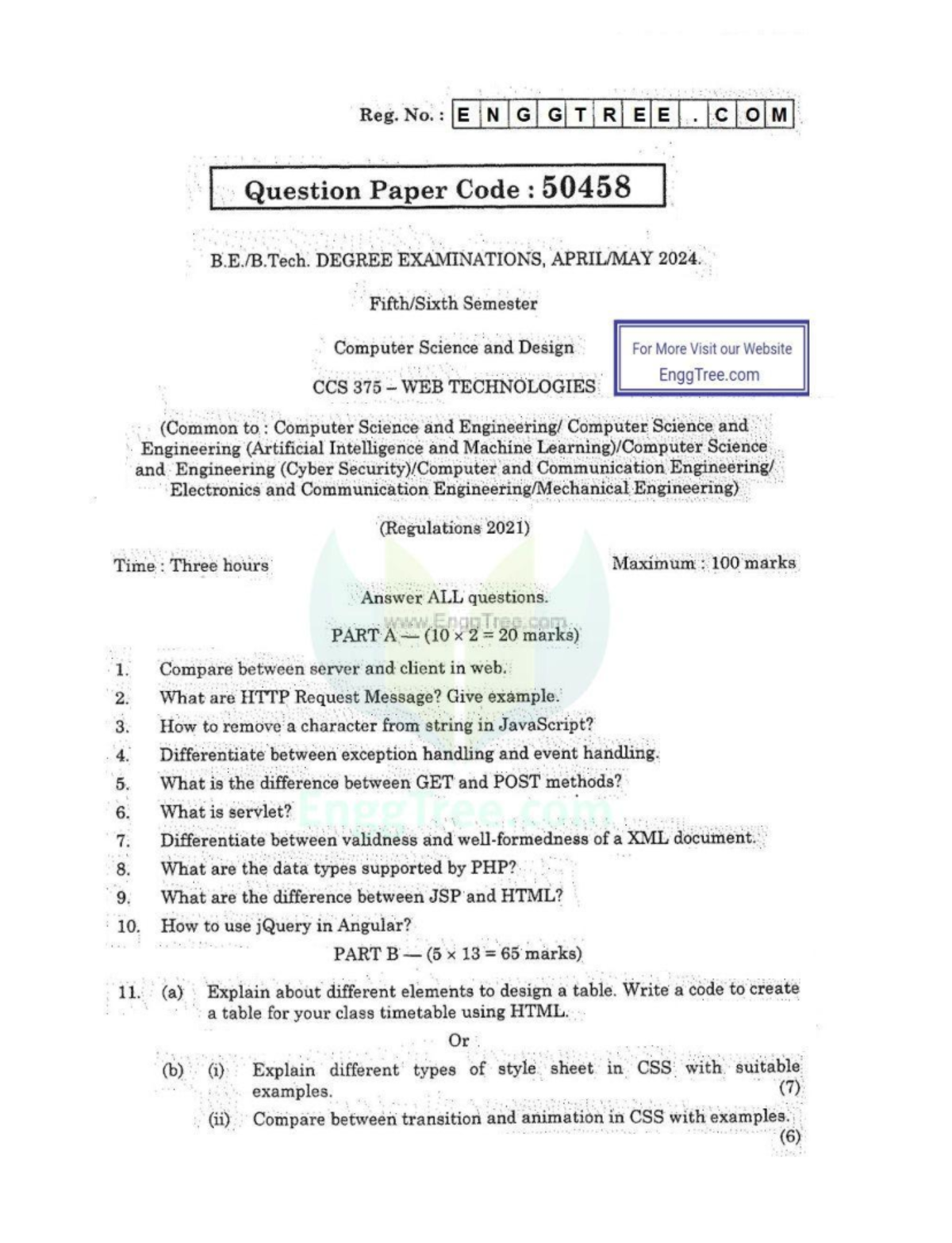 CCS 375 WEB TECHNOLOGIES - Degree Exam Question Paper 2024 - Studocu