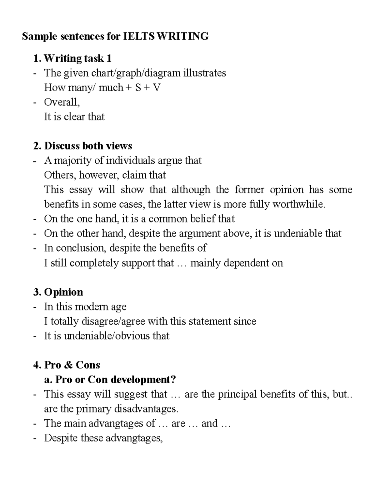 IELTS Writing Task 1: Sample Sentences and Essay Structures - Studocu