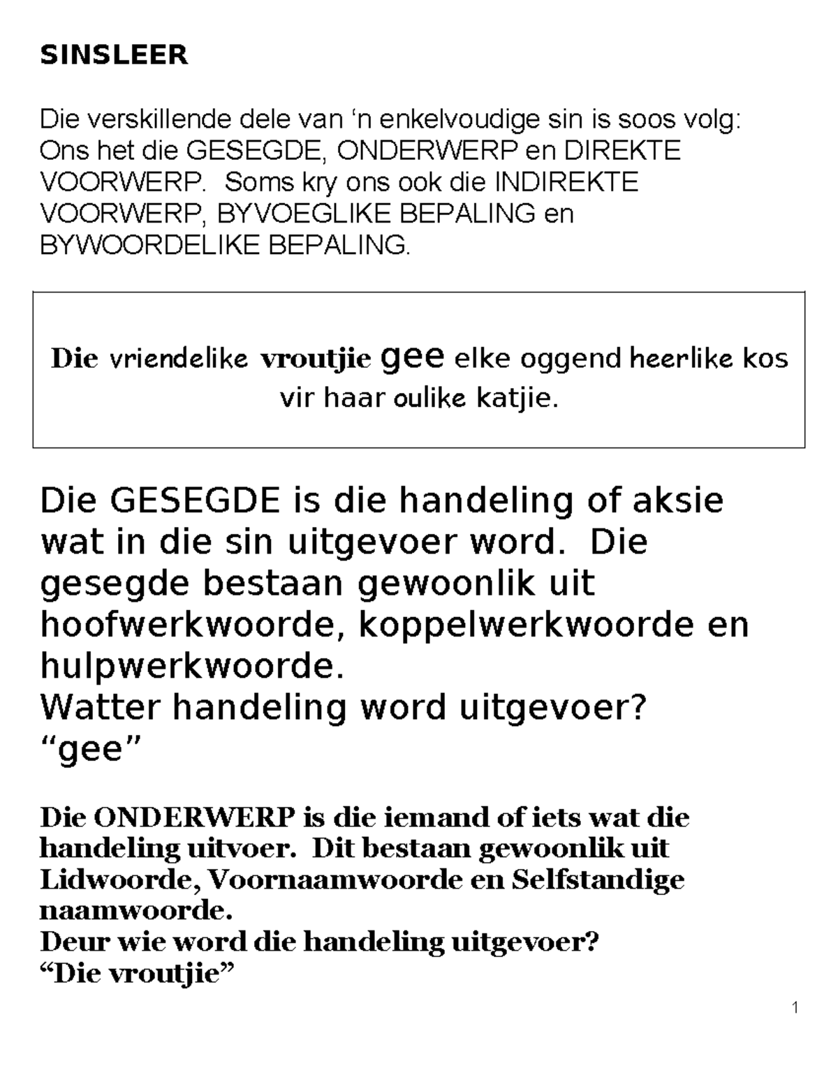 SINSLEER: Die Struktuur van Enkelvoudige Sin en Ontleding - Studocu