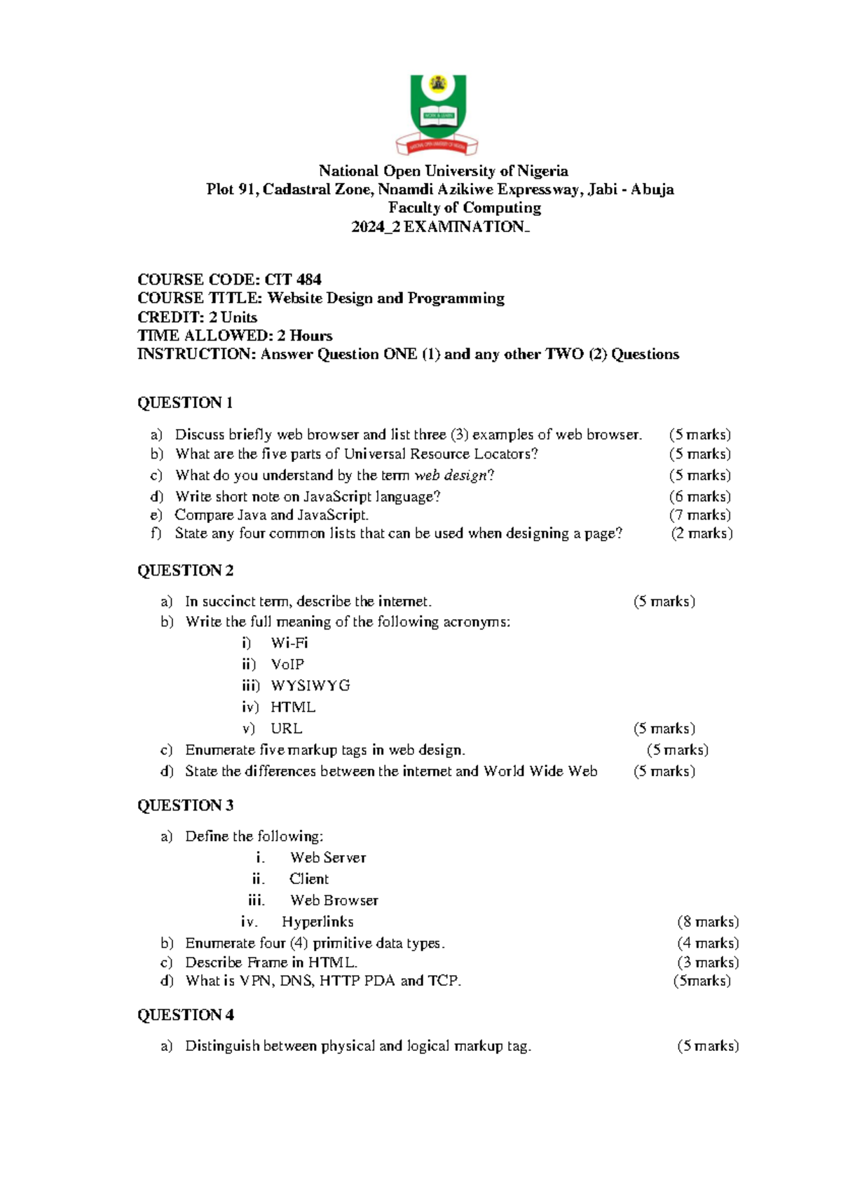 CIT 484 Final Exam: Website Design and Programming Study Guide - Studocu