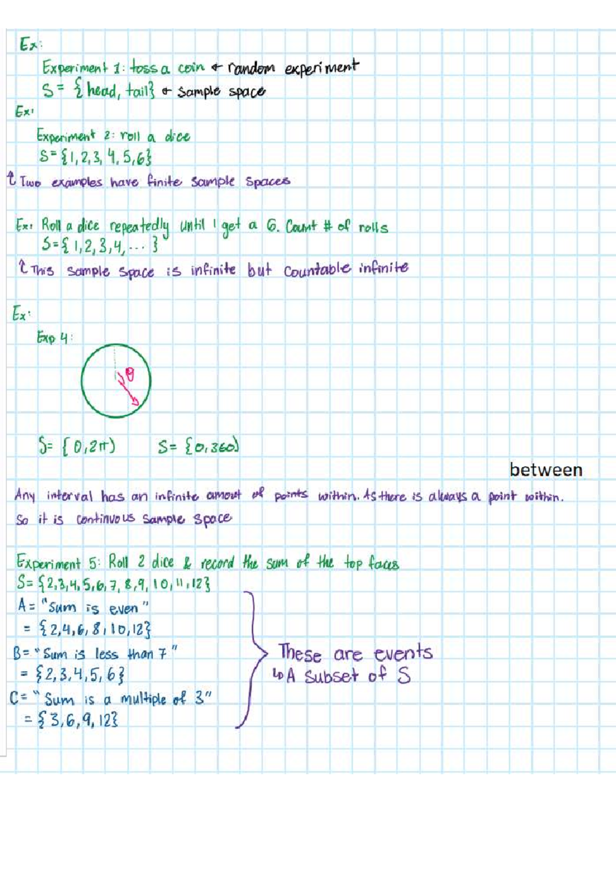 Stats Examples: Finite and Infinite Sample Spaces in Experiments - Studocu