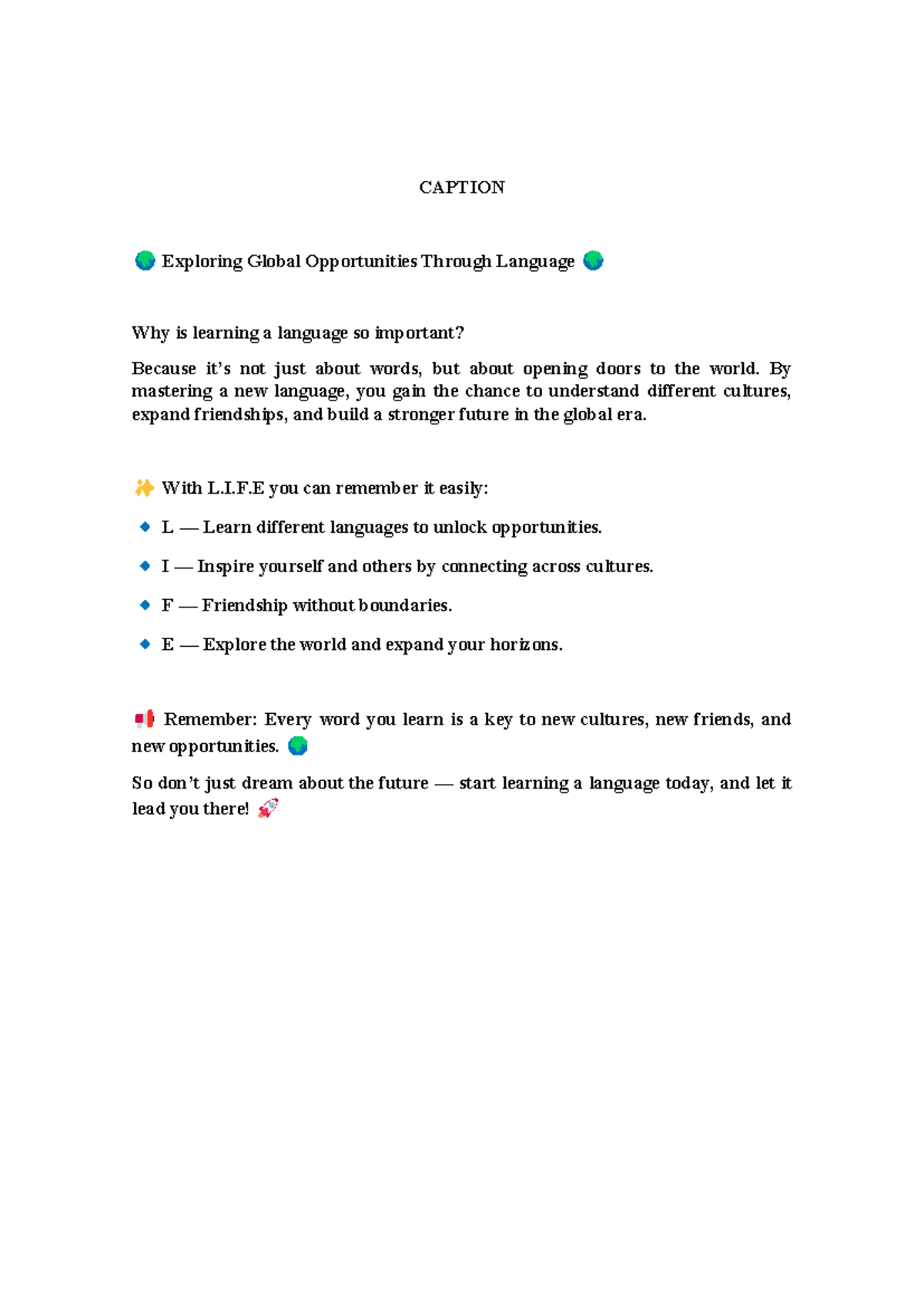 CAPTION Language Learning: Unlocking Global Opportunities - Studocu