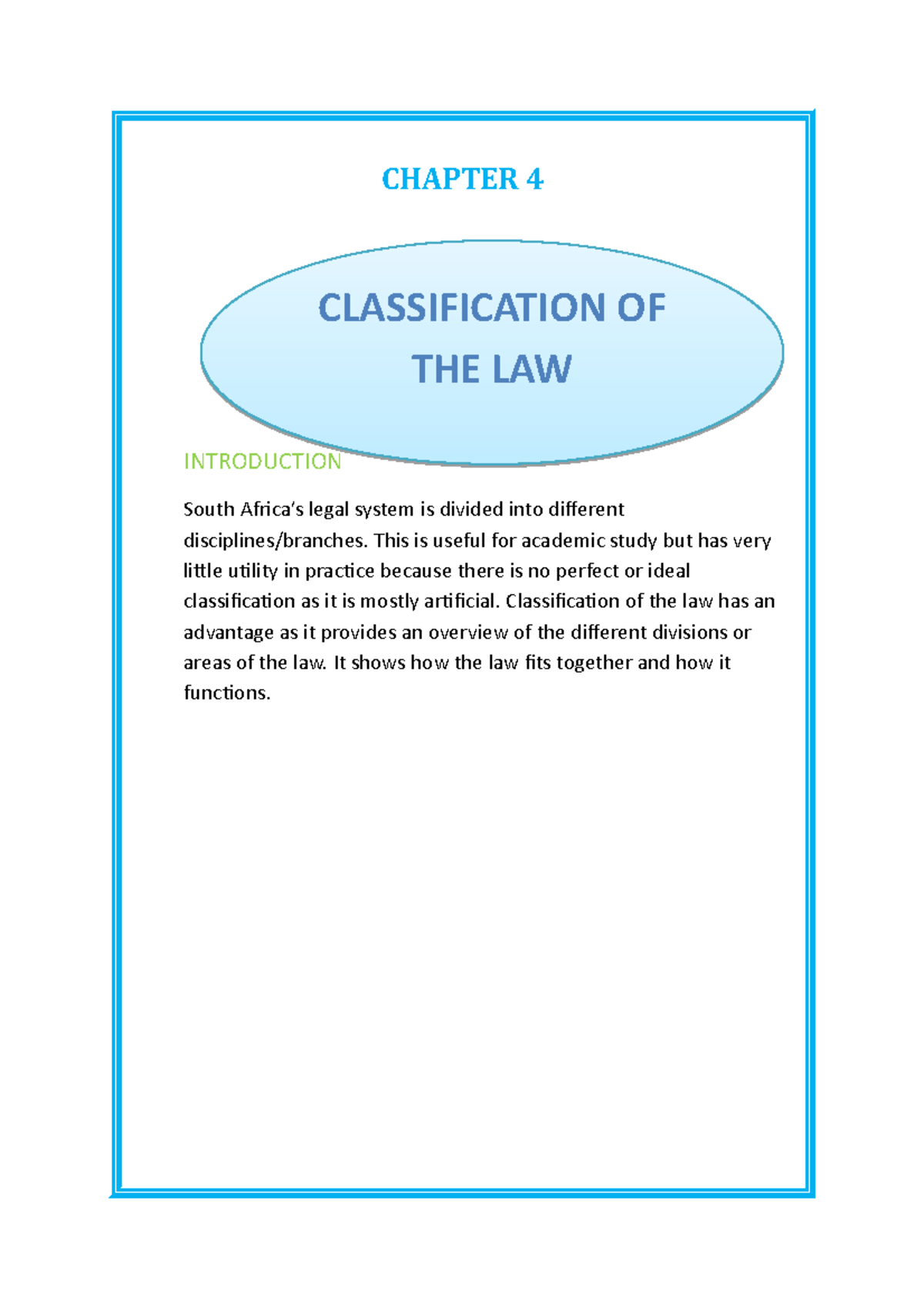Classifications of Law in South Africa: Chapter 4 Overview - Studocu