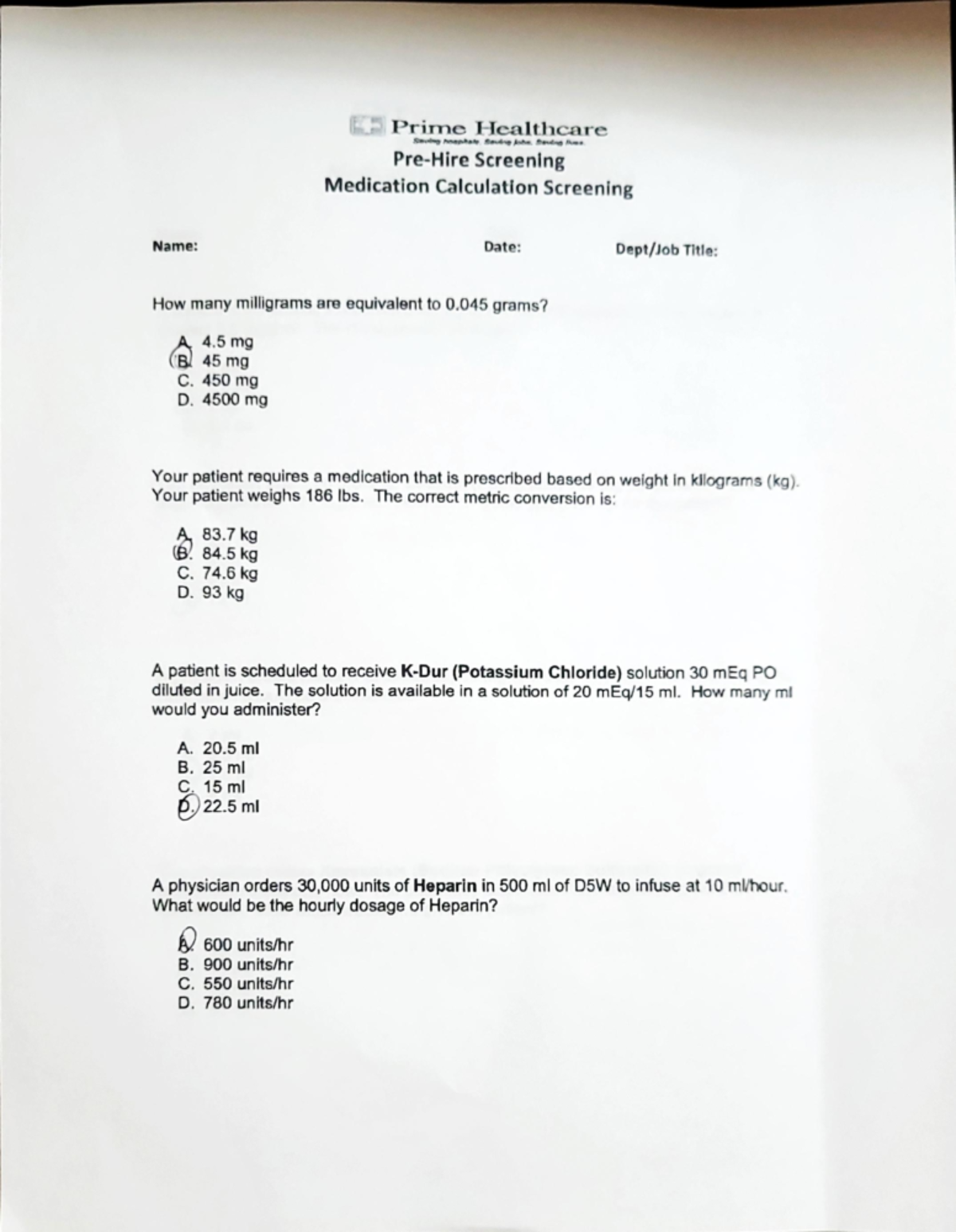 Med Math Practice Quiz - Prime Healthcare Med Calculations - Studocu