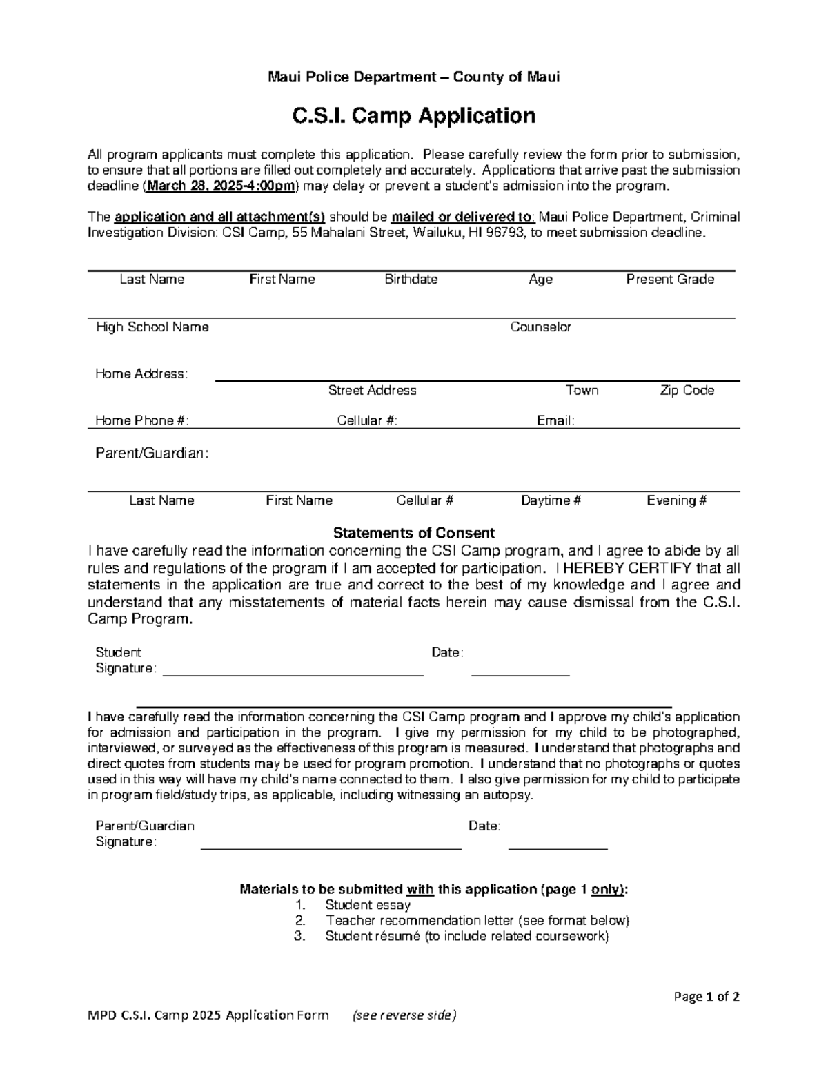 MPD C.S.I. Camp 2025 Application Form - Complete & Submit - Studocu