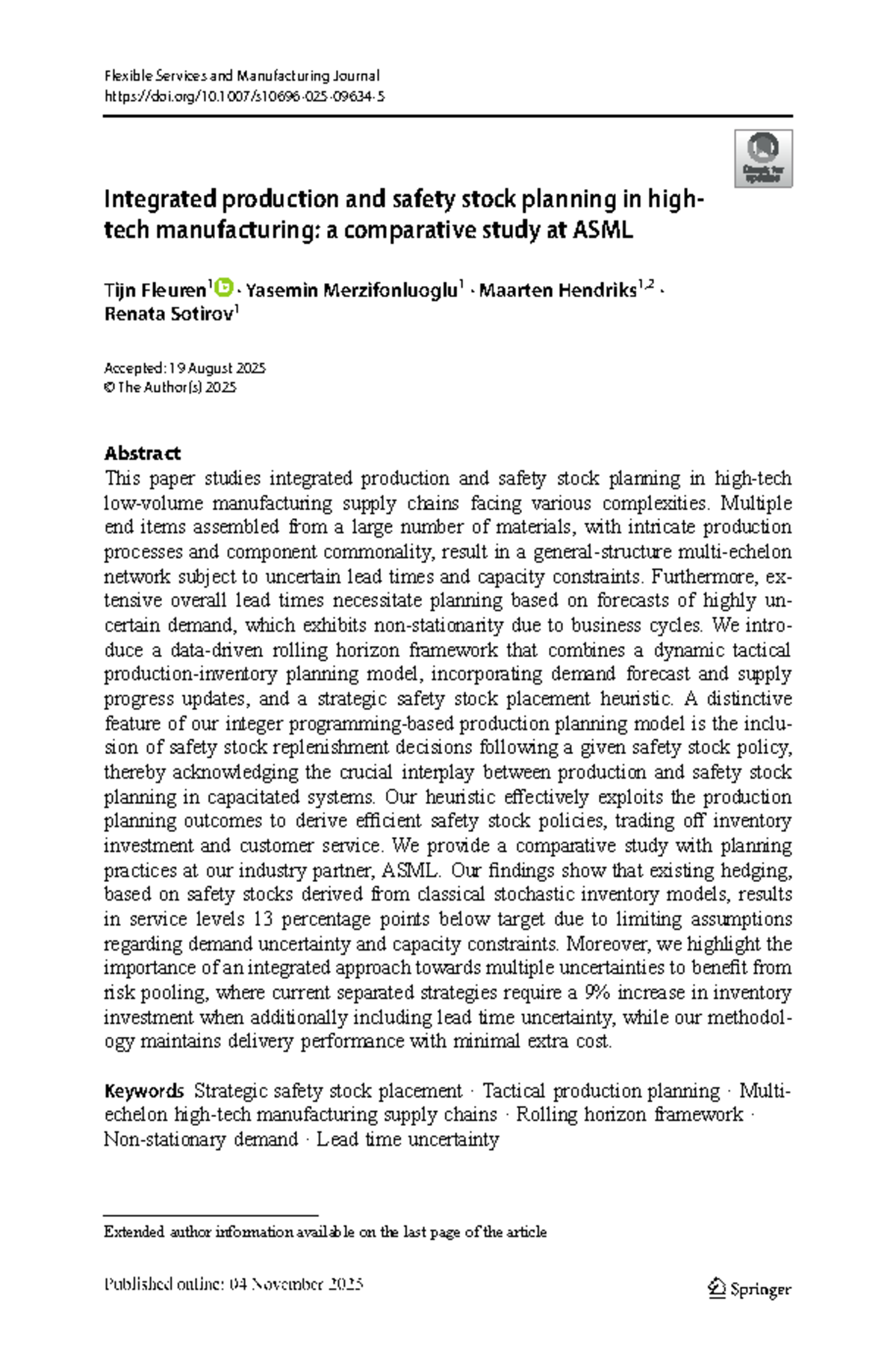 Integrated Production and Safety Stock Planning in High-Tech ...