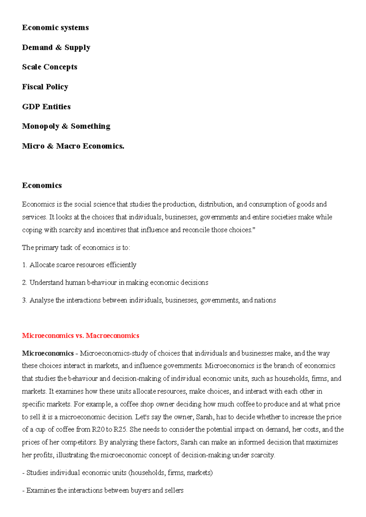 Economic Study Notes: Key Concepts in Micro & Macro Economics - Studocu