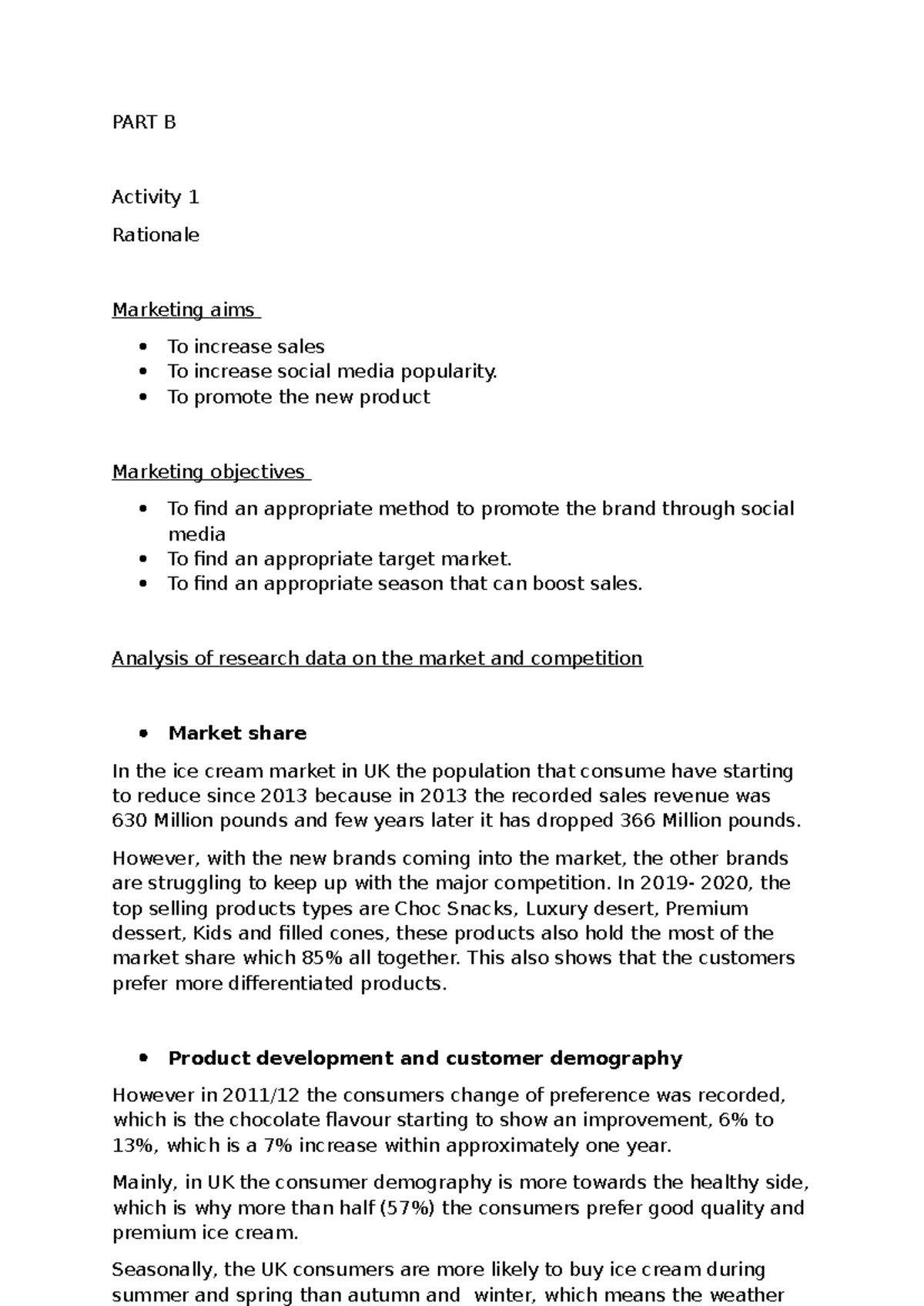 Marketing Strategy Analysis for Ice Cream Market - e12 - Studocu