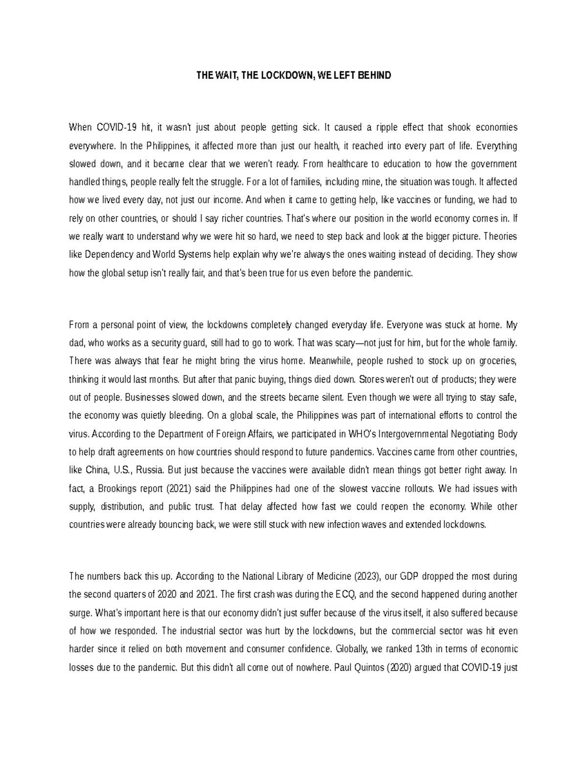 The Impact of COVID-19 on the Philippine Economy: A TCW Term Paper ...