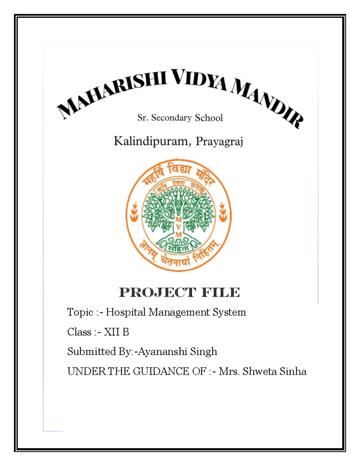 Hospital Management System Project - Class XII B - Studocu