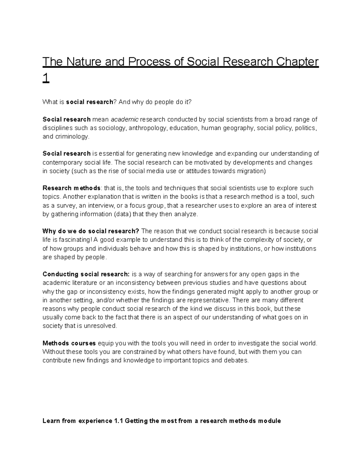 Bryman SRM - Summary of Chapters 1 & 2: Social Research Methods - Studocu