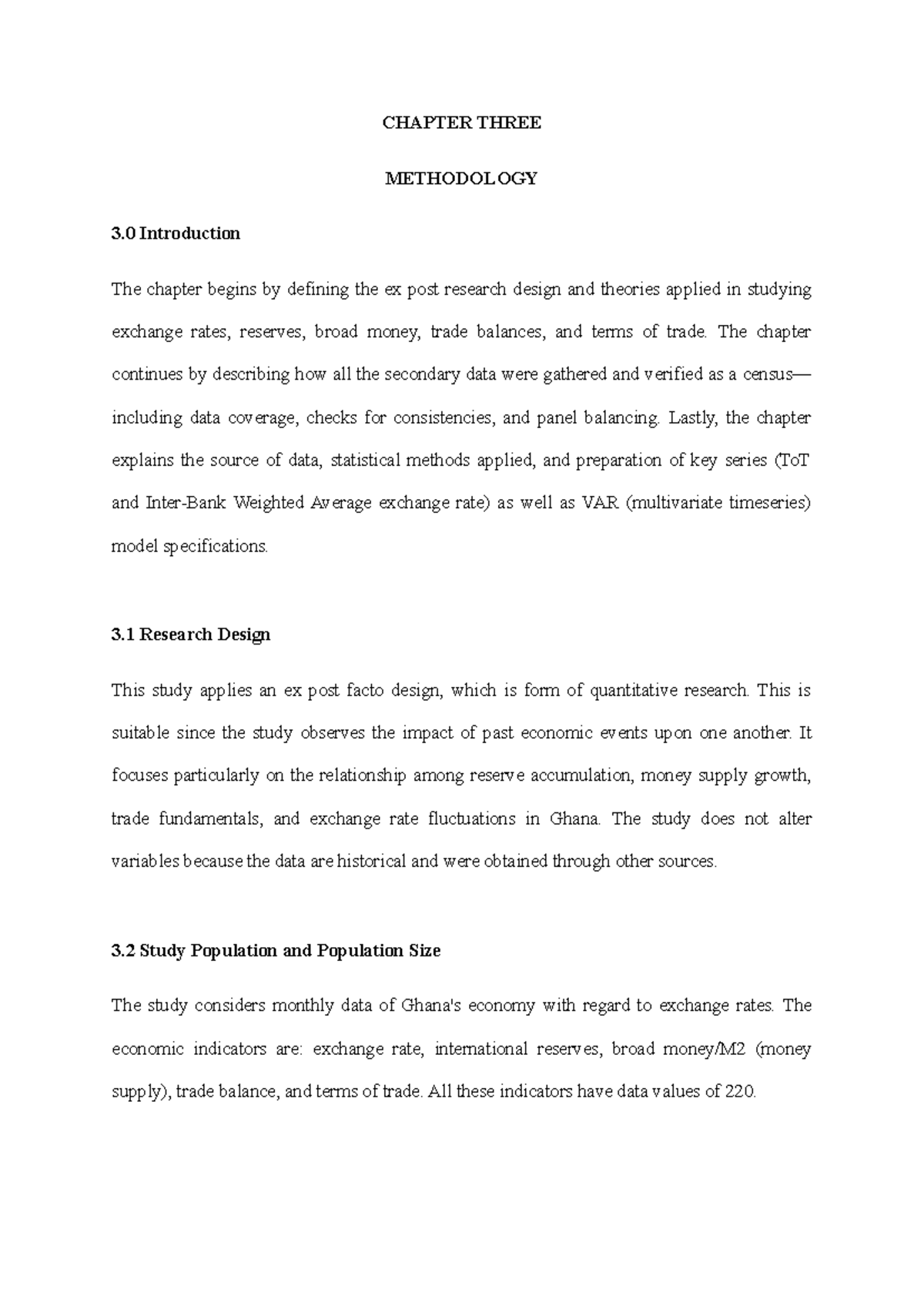 CHAPTER 3: METHODOLOGY - Ex Post Research Design & VAR Analysis - Studocu
