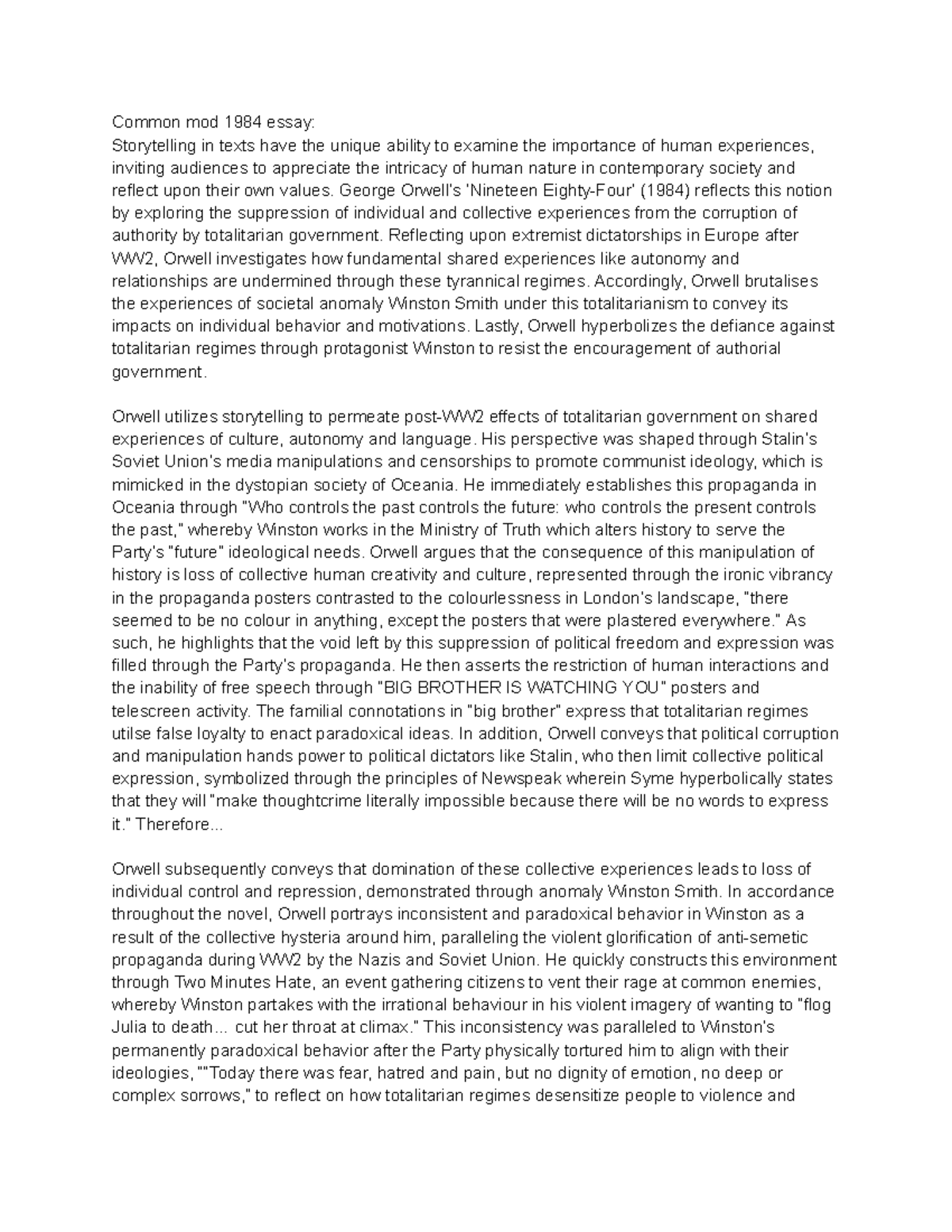 Common mod 1984 essay - Studocu