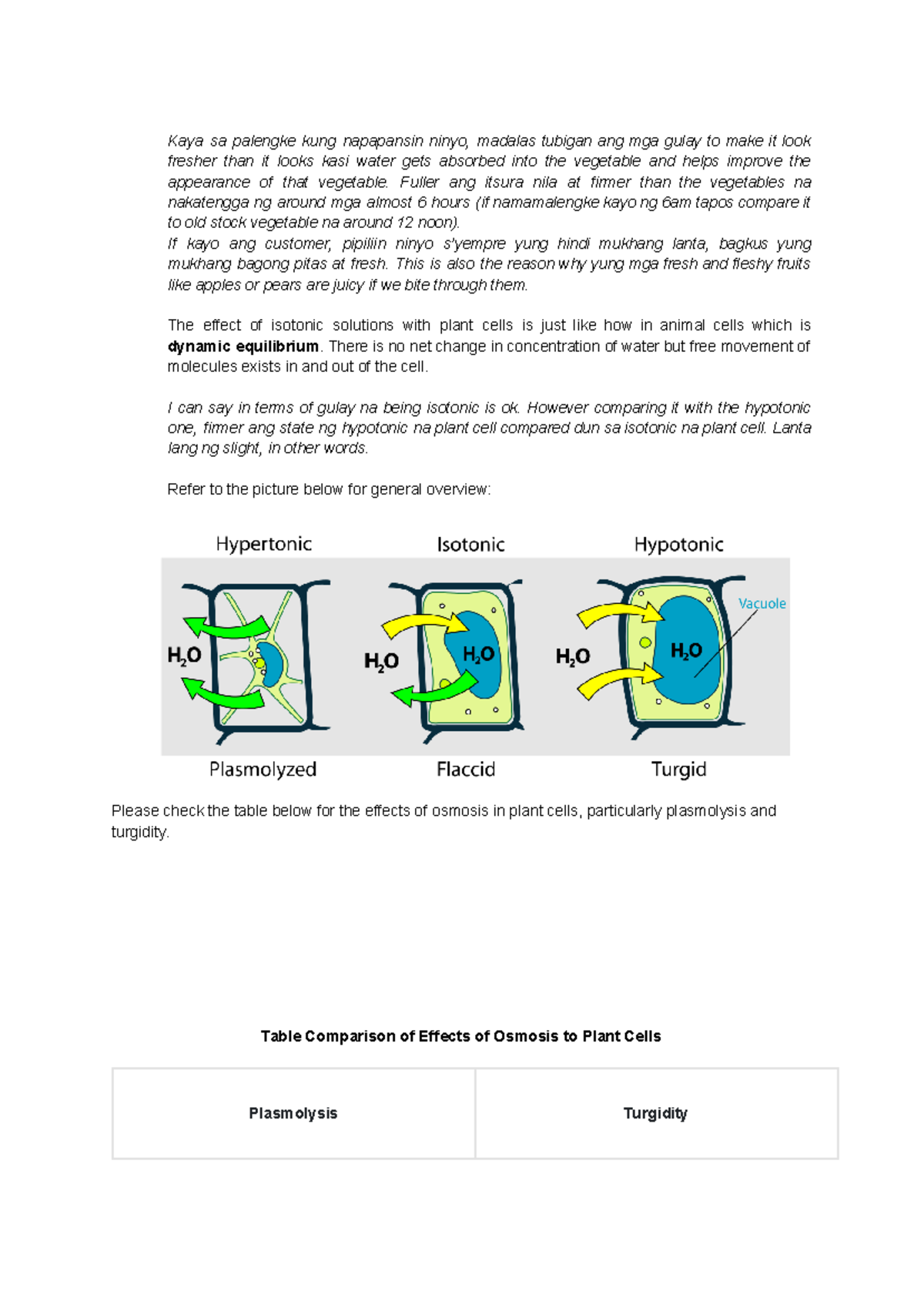 Effects of Osmosis on Plant Cells: Plasmolysis and Turgidity - Studocu