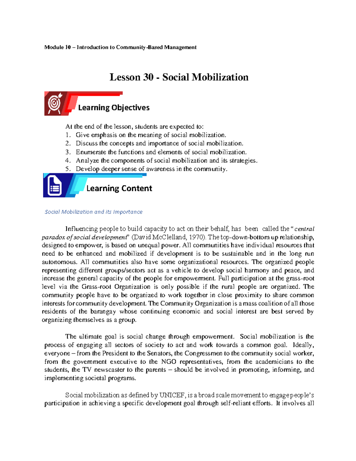 Lesson 30 - Social Mobilization in Community-Based Management - Studocu