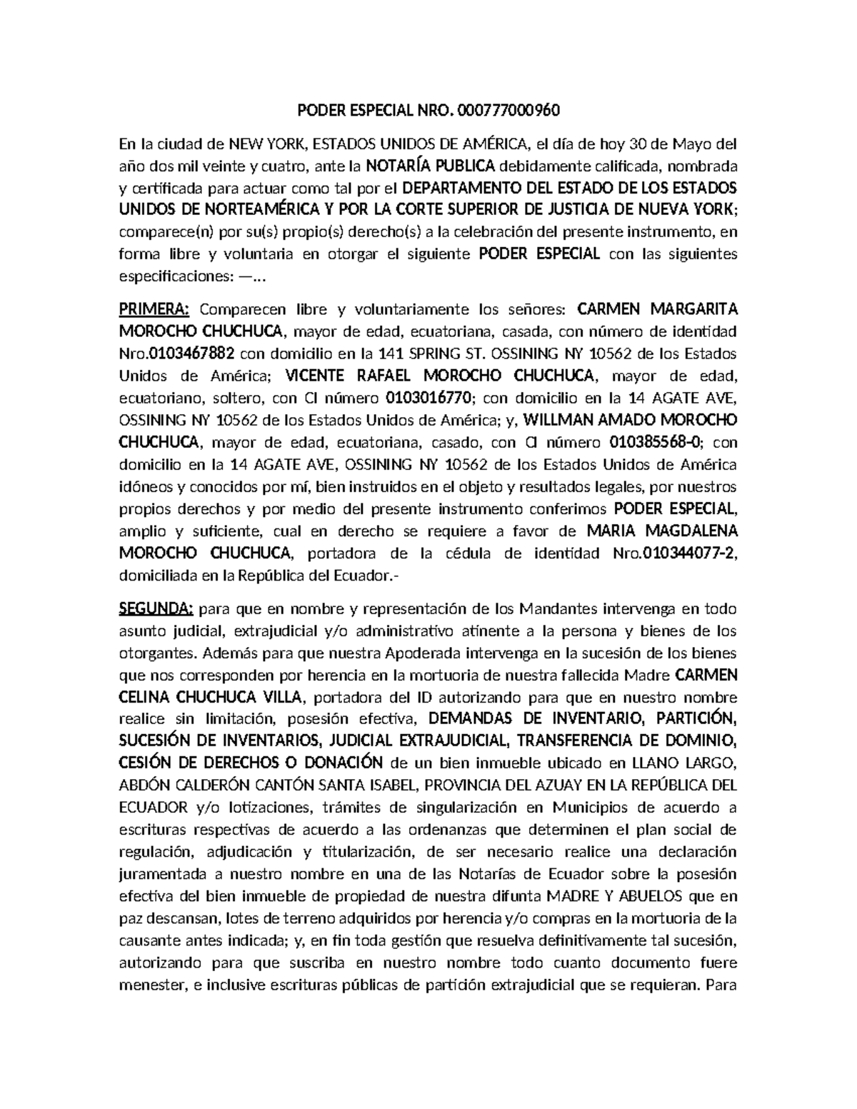Modelo de Poder Especial para Herencias en Ecuador - Studocu
