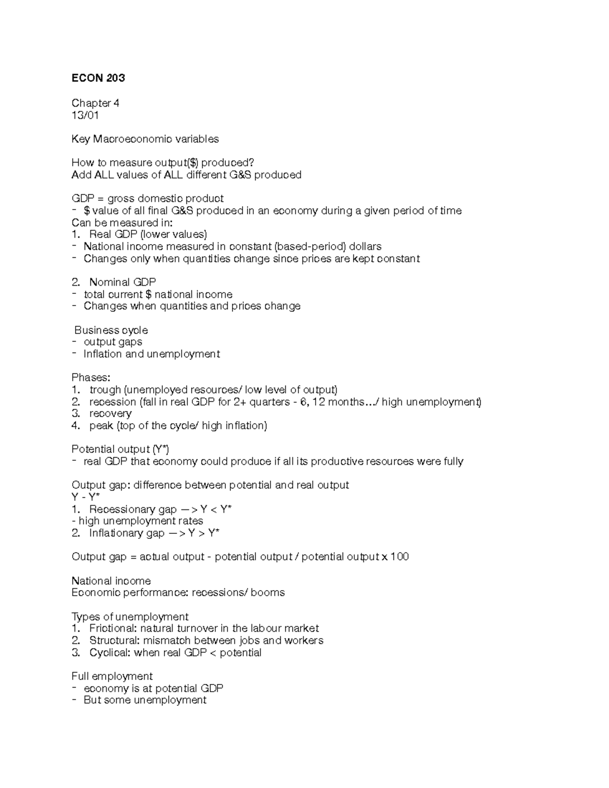 ECON 203 Chapter 4: Key Macroeconomic Variables Explained - Studocu
