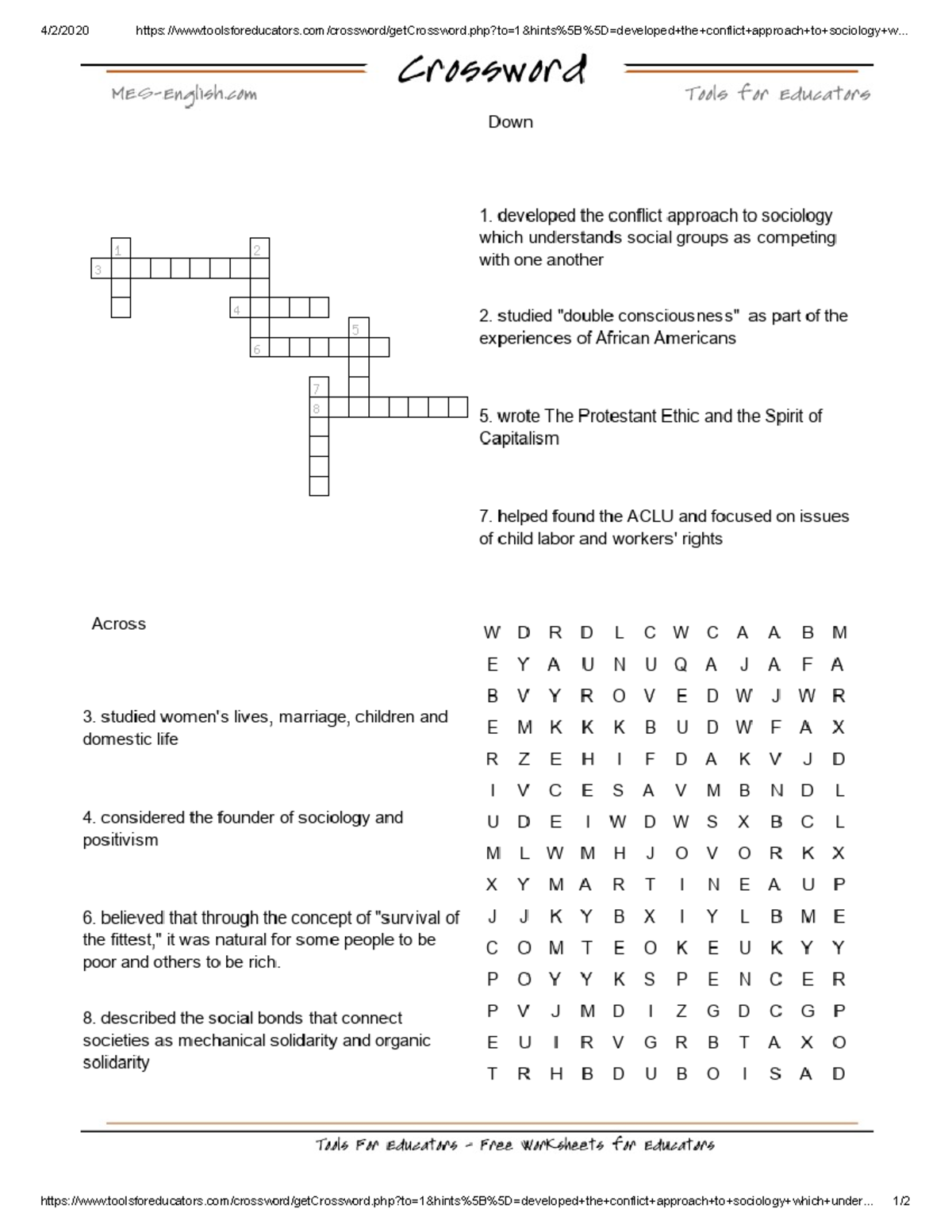 Foundersof Sociology Crossword - c273 - 4/2/2020 - Studocu