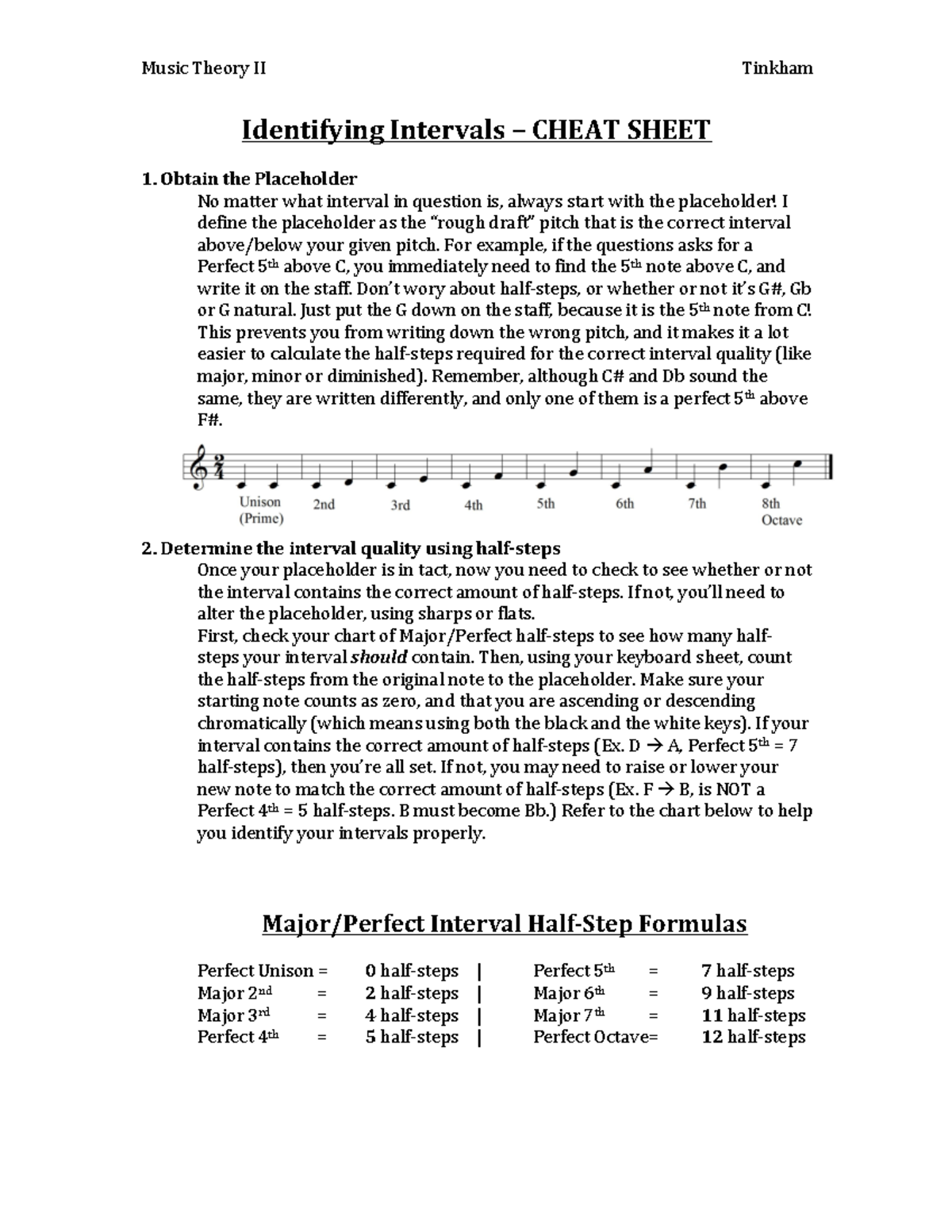 Intervals Cheat Sheet - Music Theory II Tinkham Identifying Intervals 3 ...