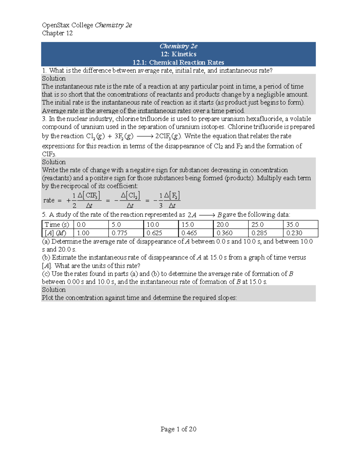 Chemistry 2e 12: Kinetics - Student Solutions and Explanations - Studocu