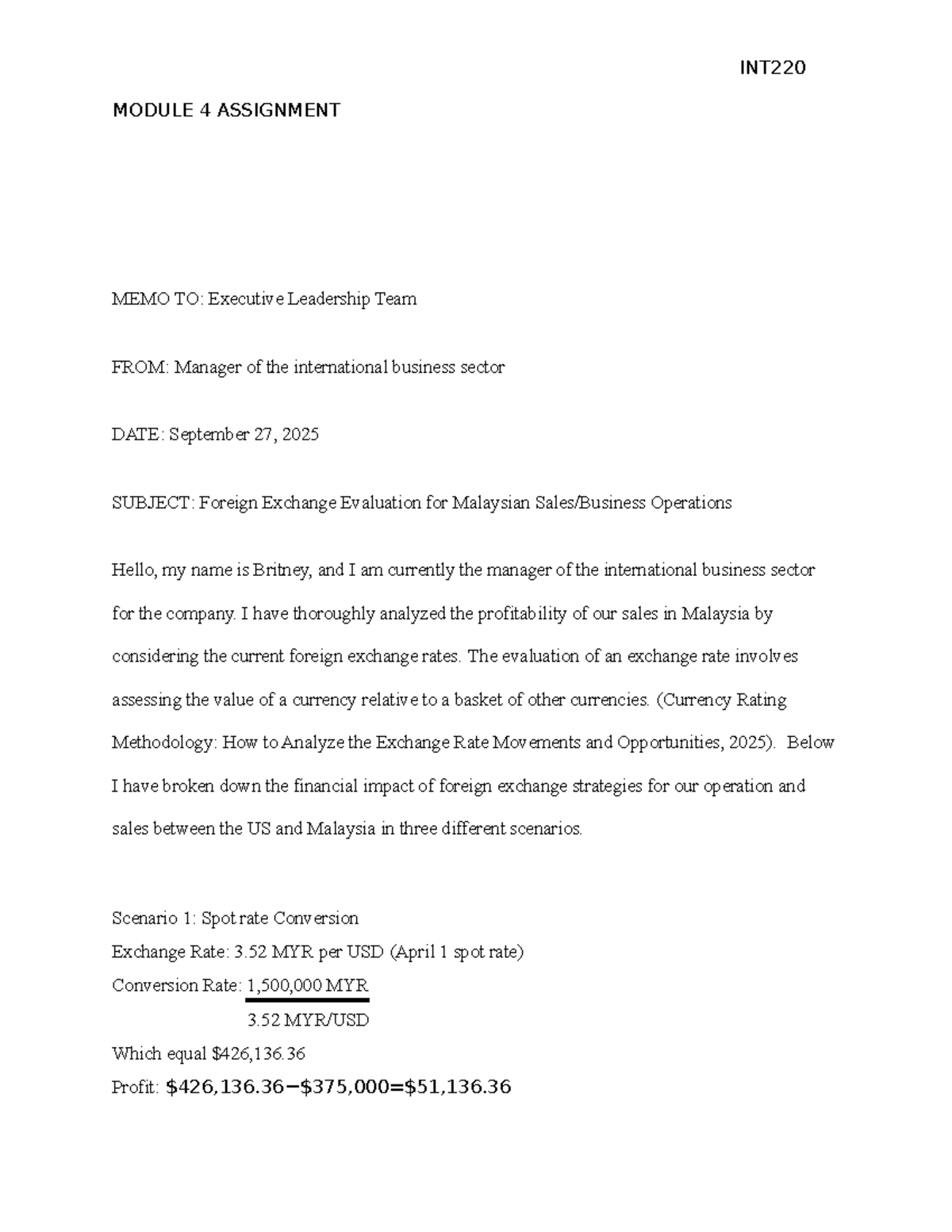 INT220 MODULE 4 ASSIGNMENT: Foreign Exchange Evaluation Memo - Studocu