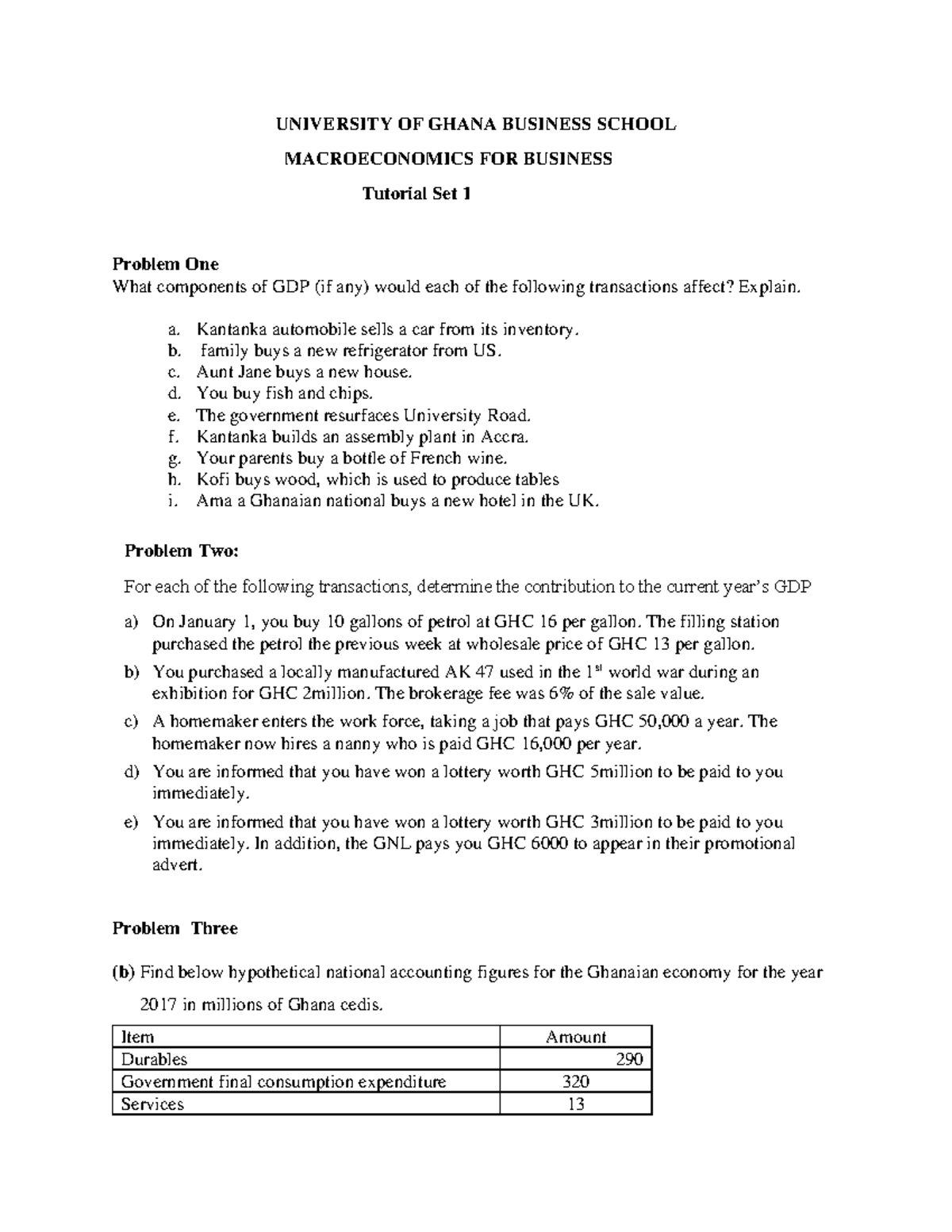 Tutorial Set 1 2021 - For revision purposes only. - UNIVERSITY OF GHANA ...