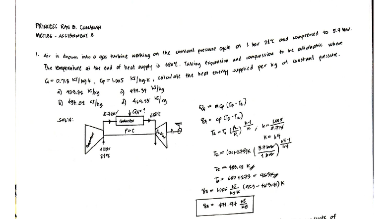 MEC156 Final Assignment 5: Constant Pressure Cycle Analysis - Studocu