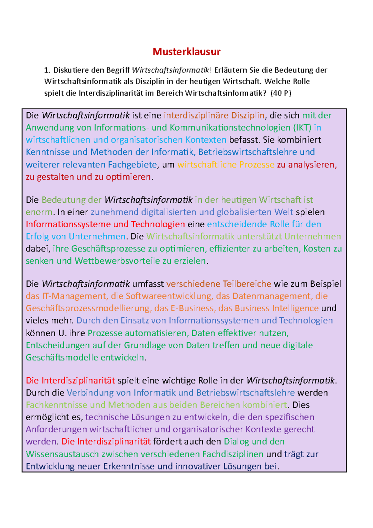 Musterklausur mit Lösungen - Musterklausur Diskutiere den Begriff ...