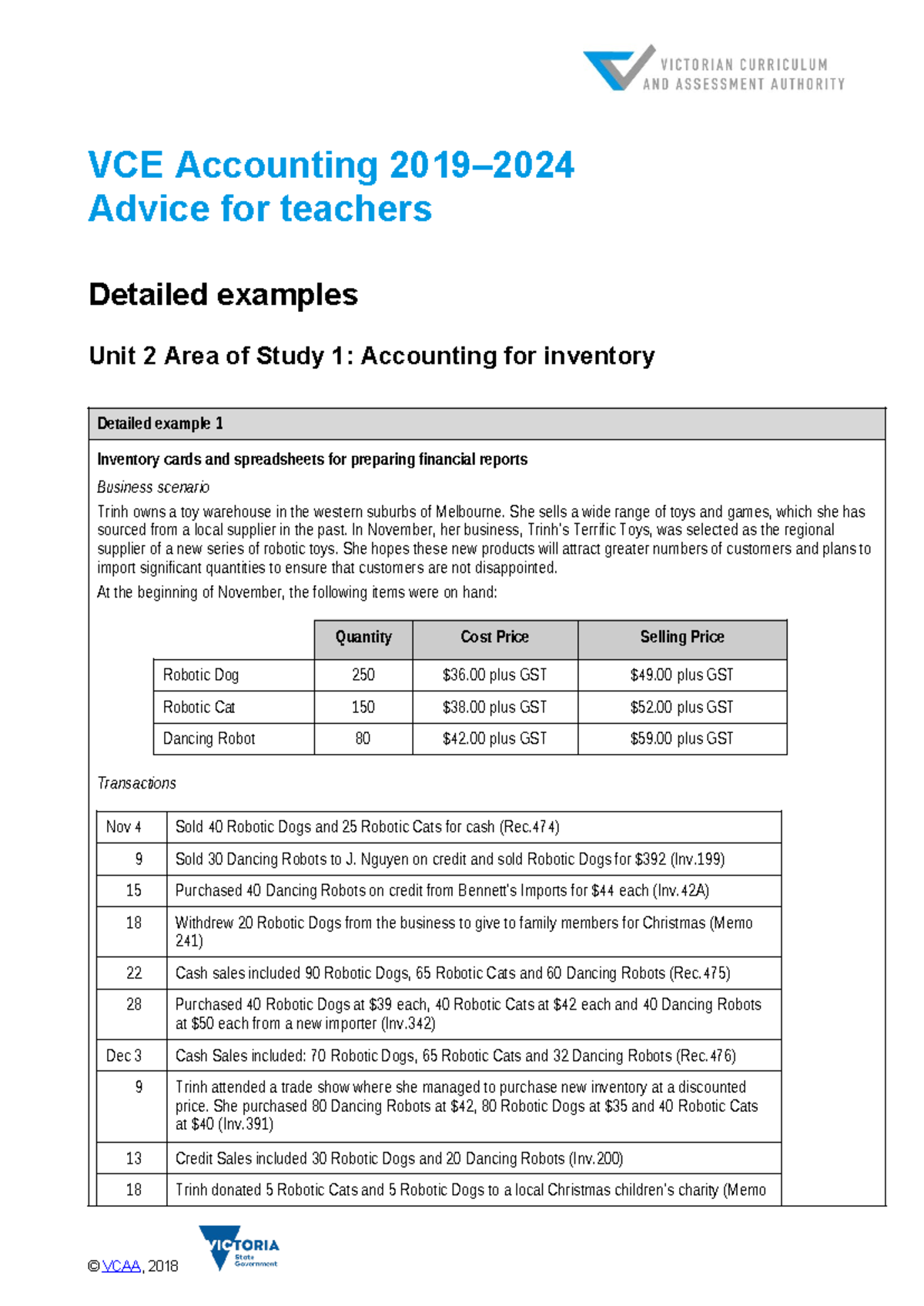 VCE Accounting Unit 2 Ao S 1 Detailed Example on Inventory Management ...