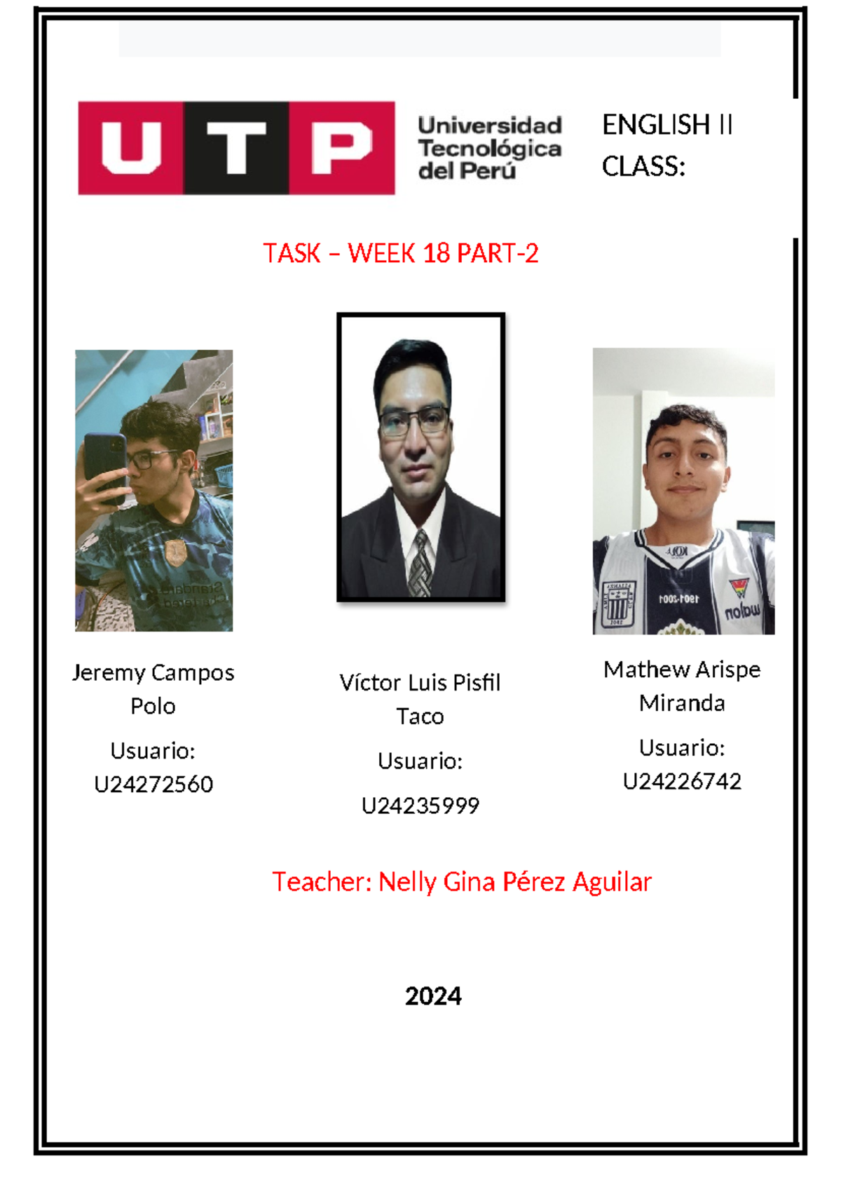 Texto final Ingles 2 week 18 (1) (1) - 2024 ENGLISH II CLASS: TASK ...