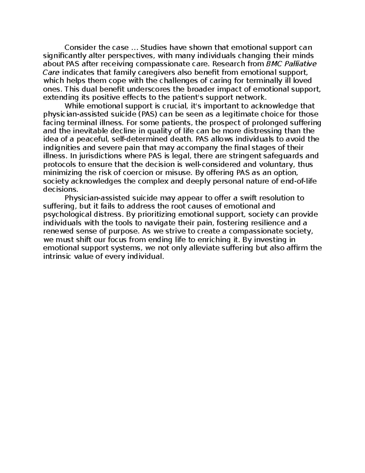 Emotional Support and PAS: Insights from Case Studies - Studocu