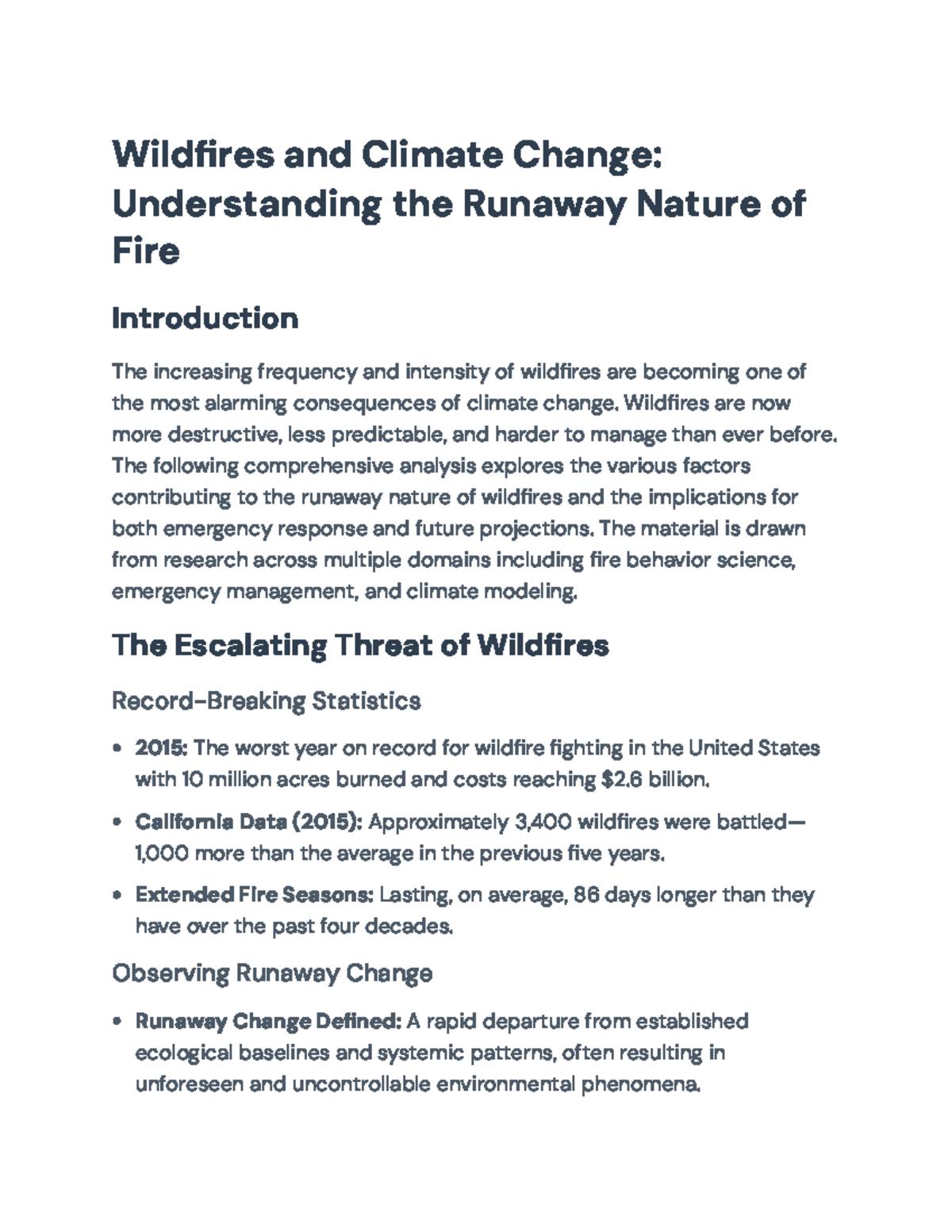 Wildfires and Climate Change: Analyzing the Escalating Threats (ENV 201 ...
