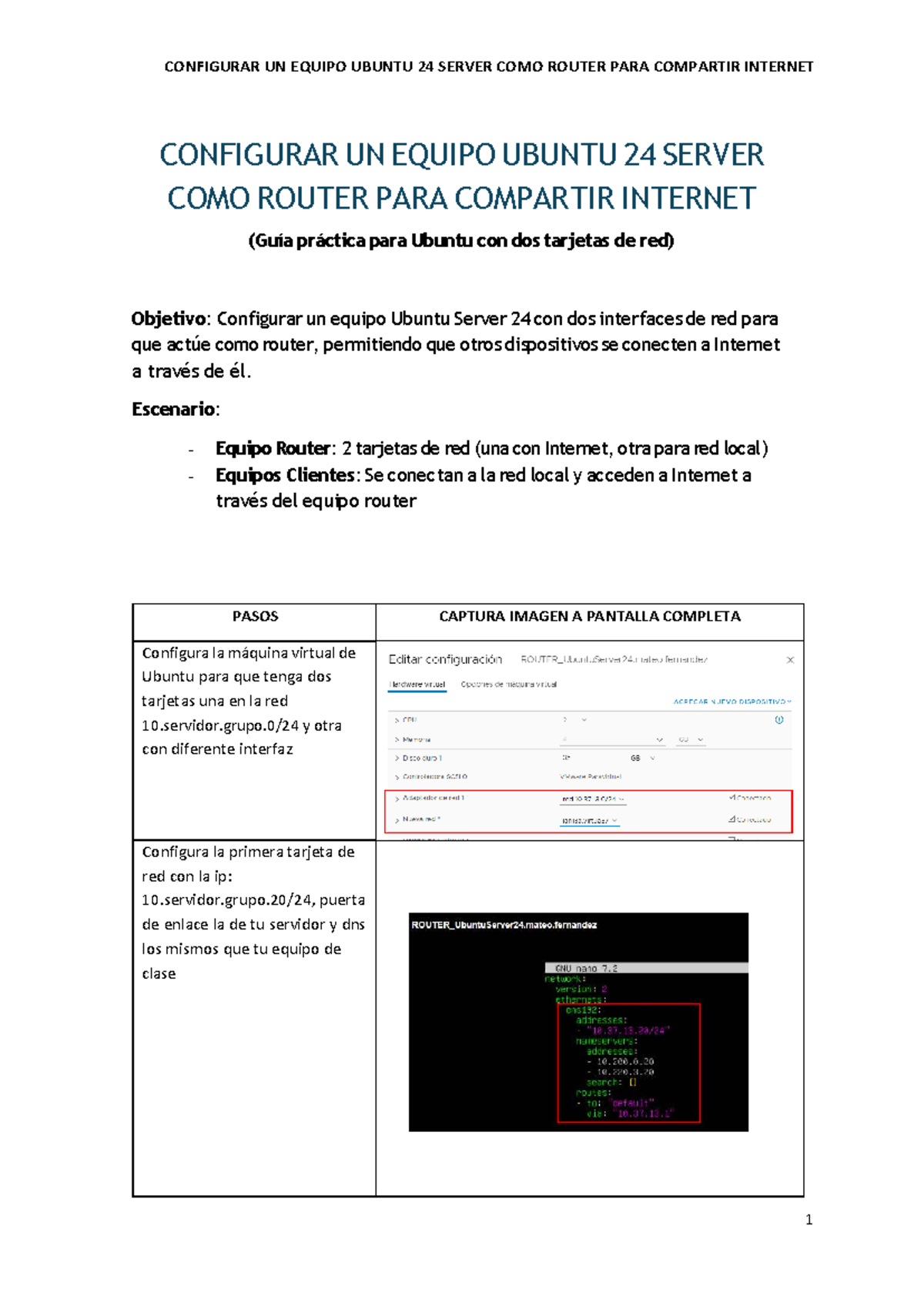 Guía Práctica: Configuración de Router en Ubuntu 24 Server - Studocu